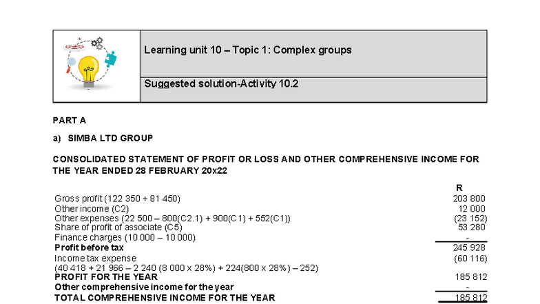 Self-Assessment Activity 10.2: Simba Ltd Group Financial Statements ...