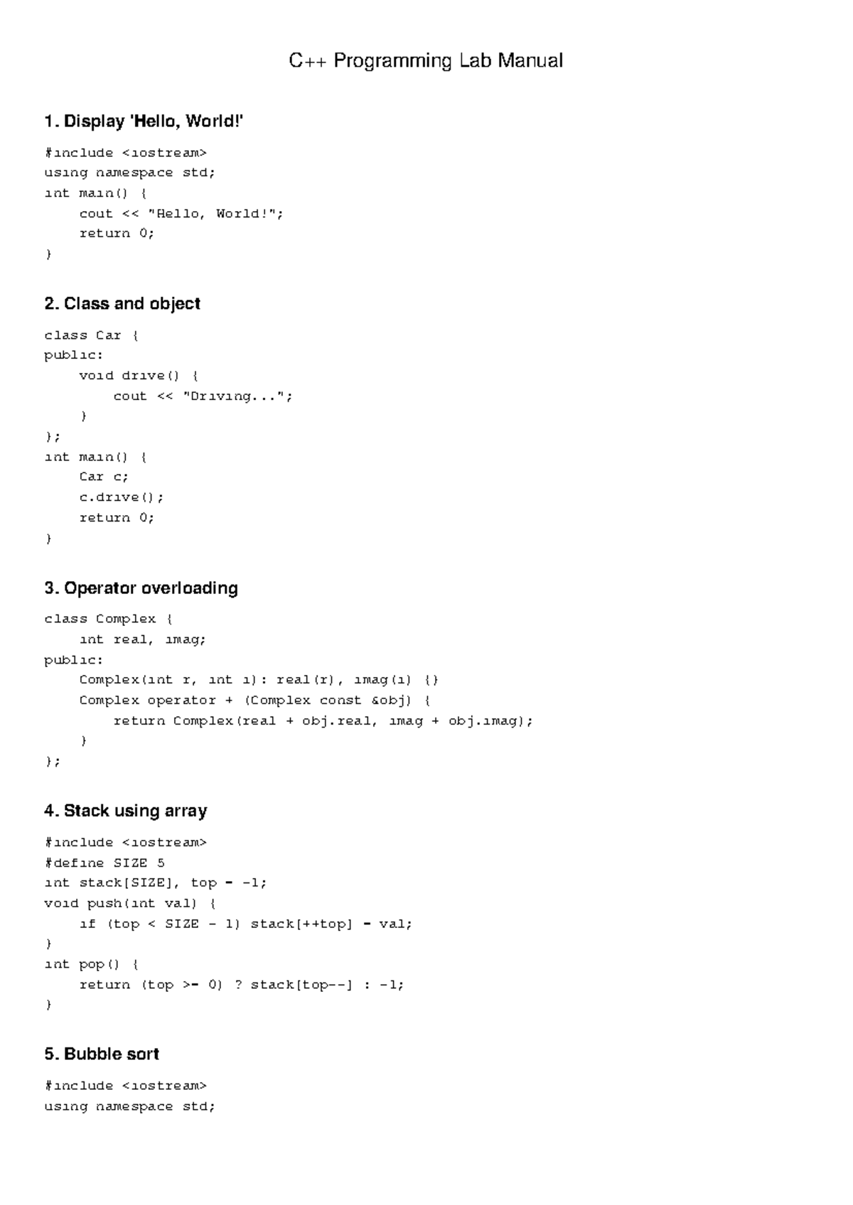 C++ Programming Lab Manual With Code - C++ Programming Lab Manual 1 ...