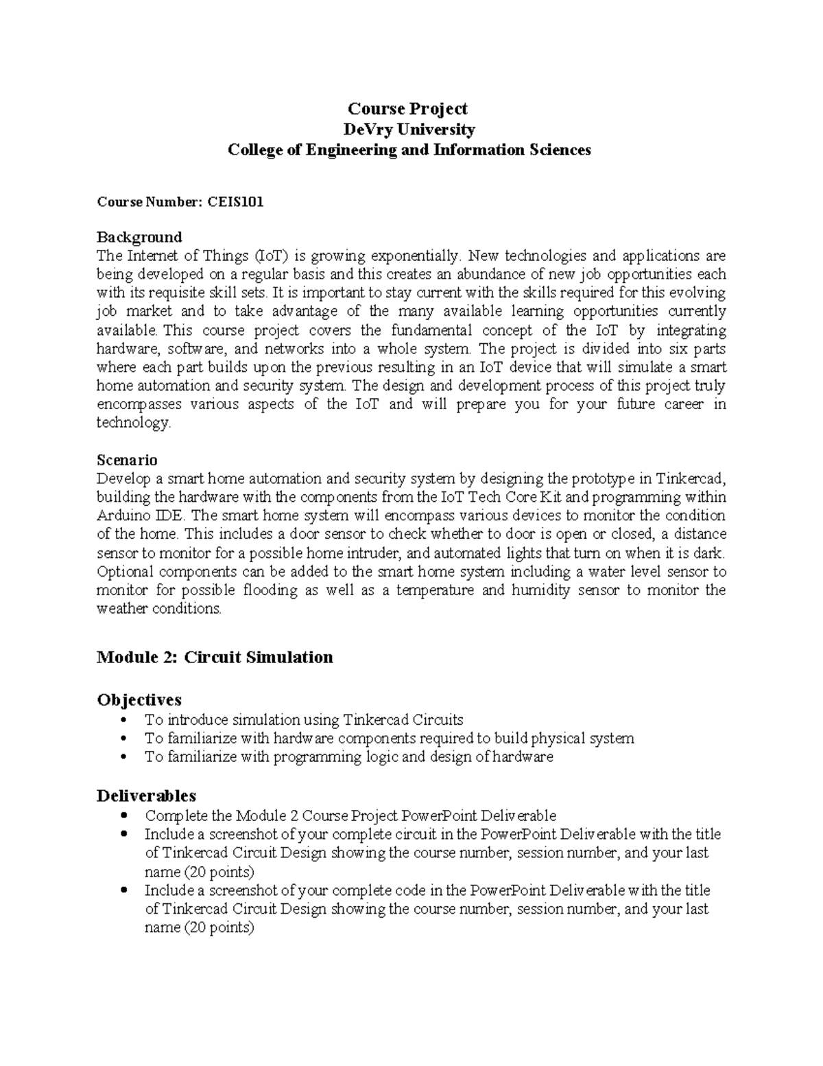 CEIS101 Module 2 Project: IoT Smart Home System Guide - Studocu