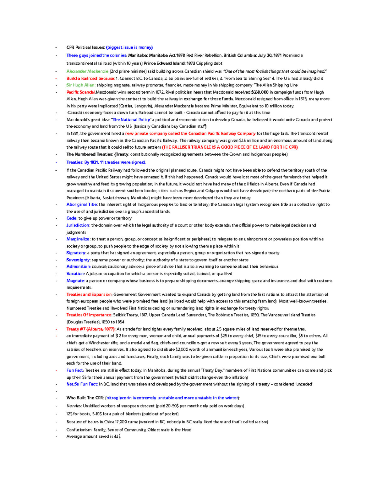 CPR Political Issues Notes - Key Events & Figures in Canadian History ...