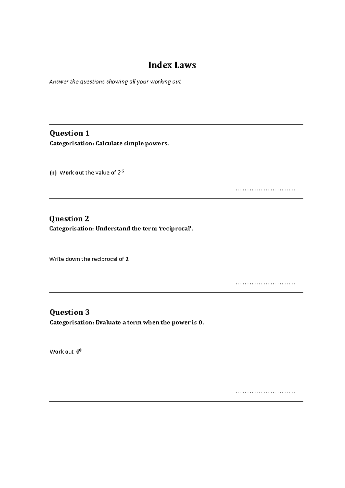 Year 9 Index Law Test (Resit) - Detailed Solutions and Working Out ...