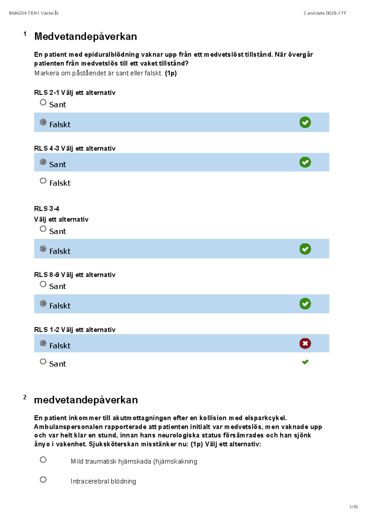 BMA204 TEN1 Västerås Candidate Medvetandepåverkan och Trauma ...