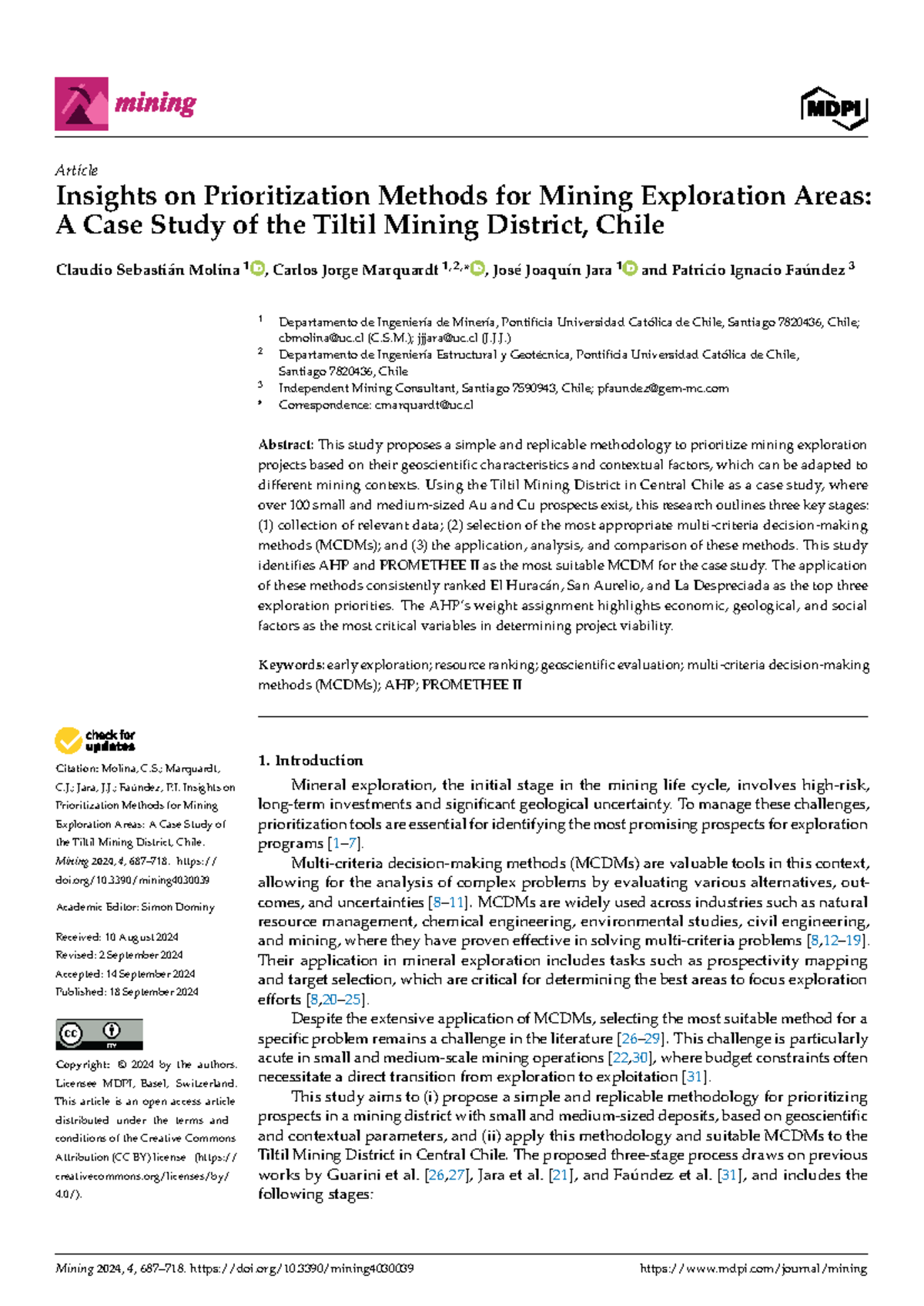 Mining-04-00039 - Paper AHP / Expert Choice - Citation: Molina, C ...