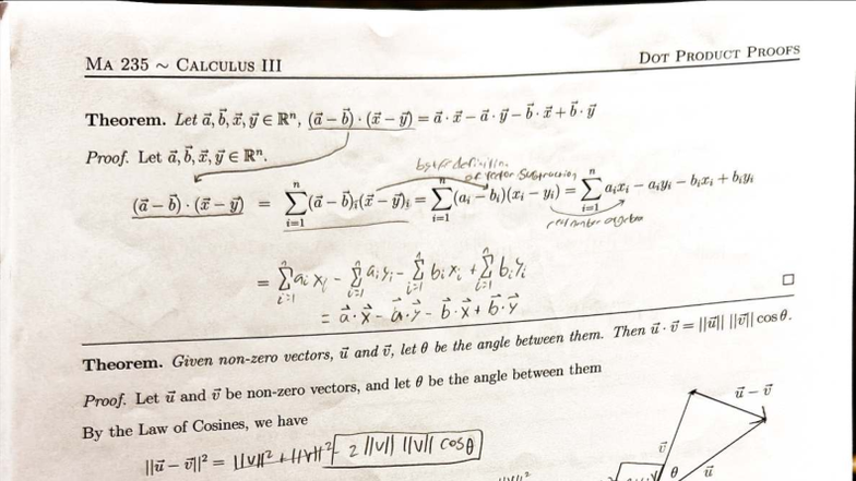 MA 235 CALCULUS: Dot Product and Vector Valued Proofs - Studocu