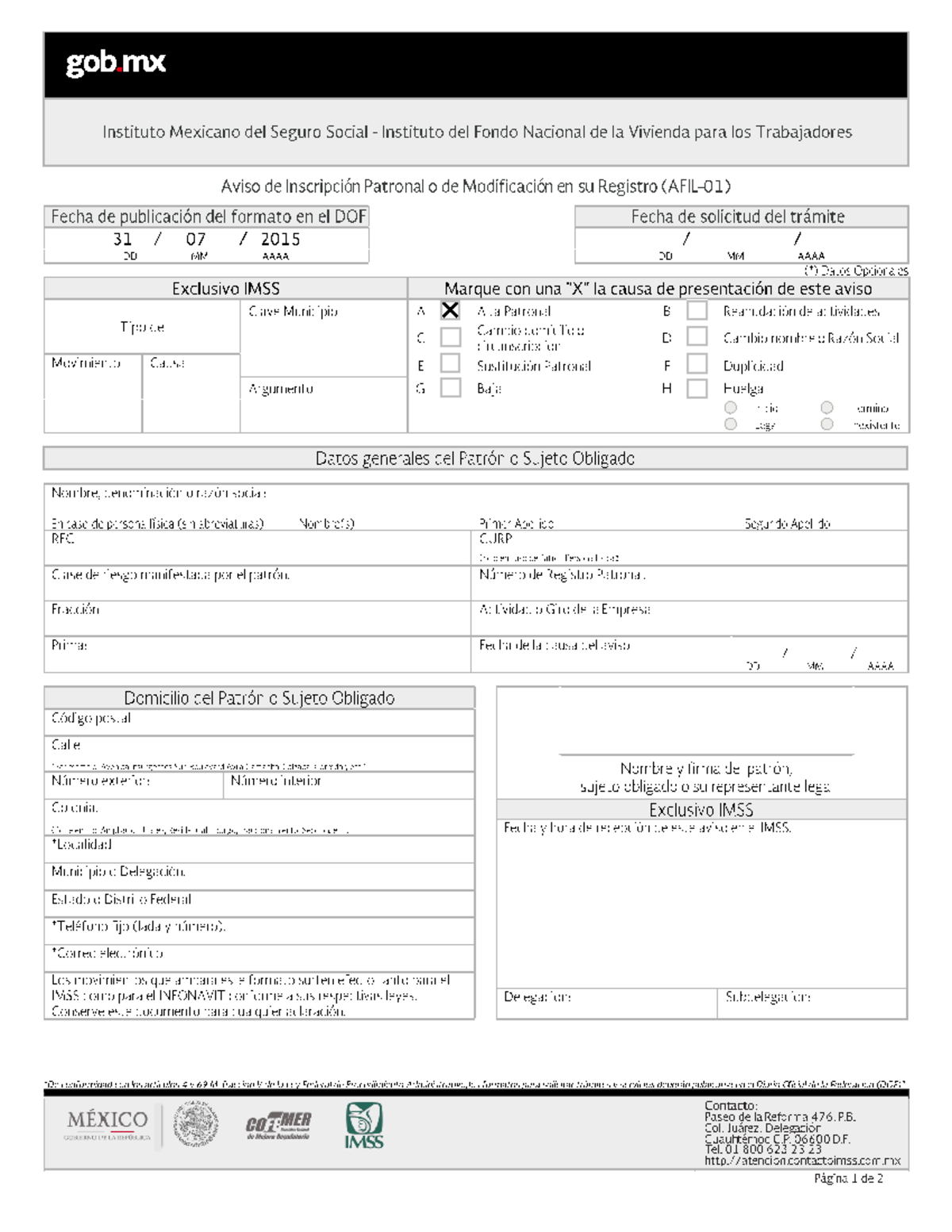 AFIL-01 - Inscripción Patronal y Modificación de Registro ante el Instituto - Studocu