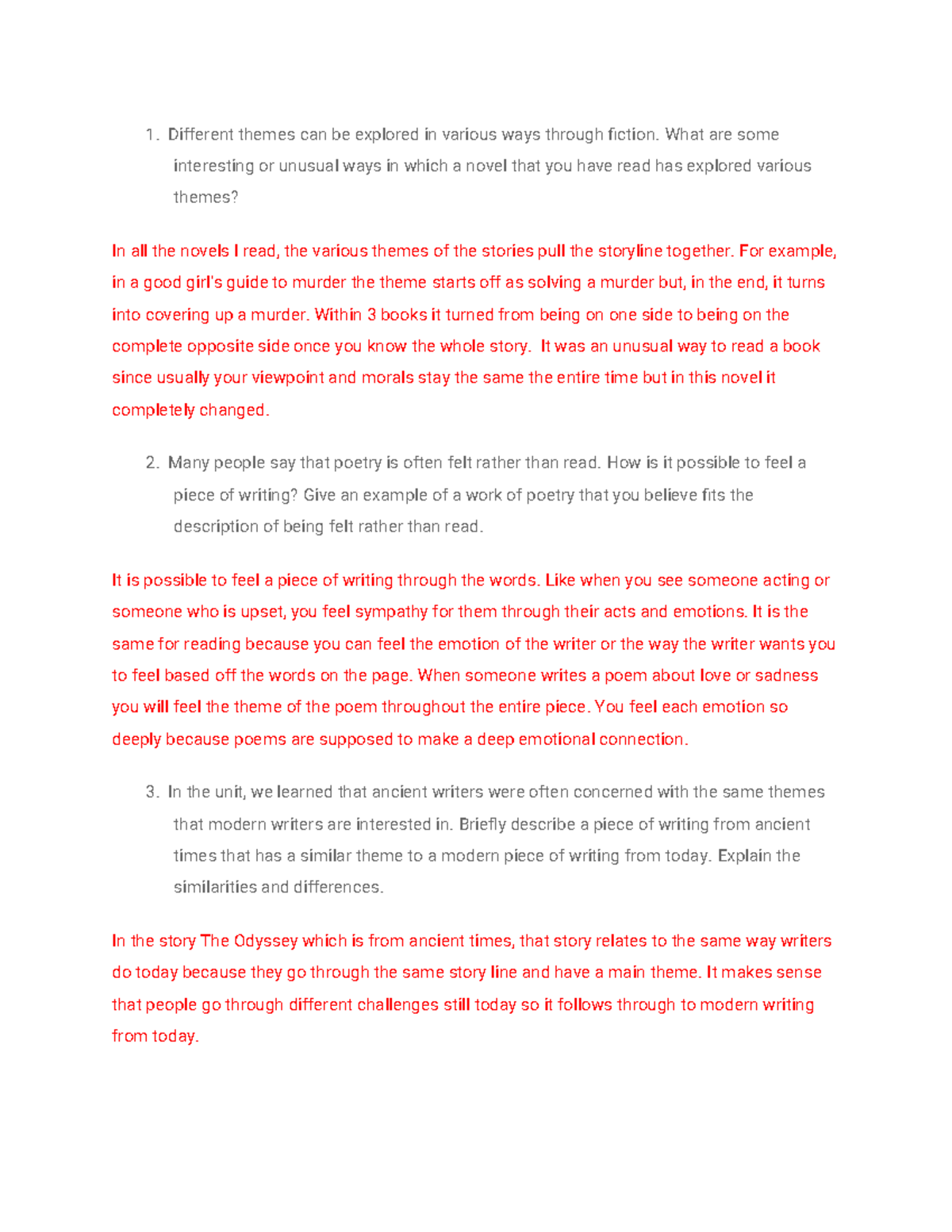 Critical Thinking Questions 1: Themes in Fiction & Poetry Analysis ...