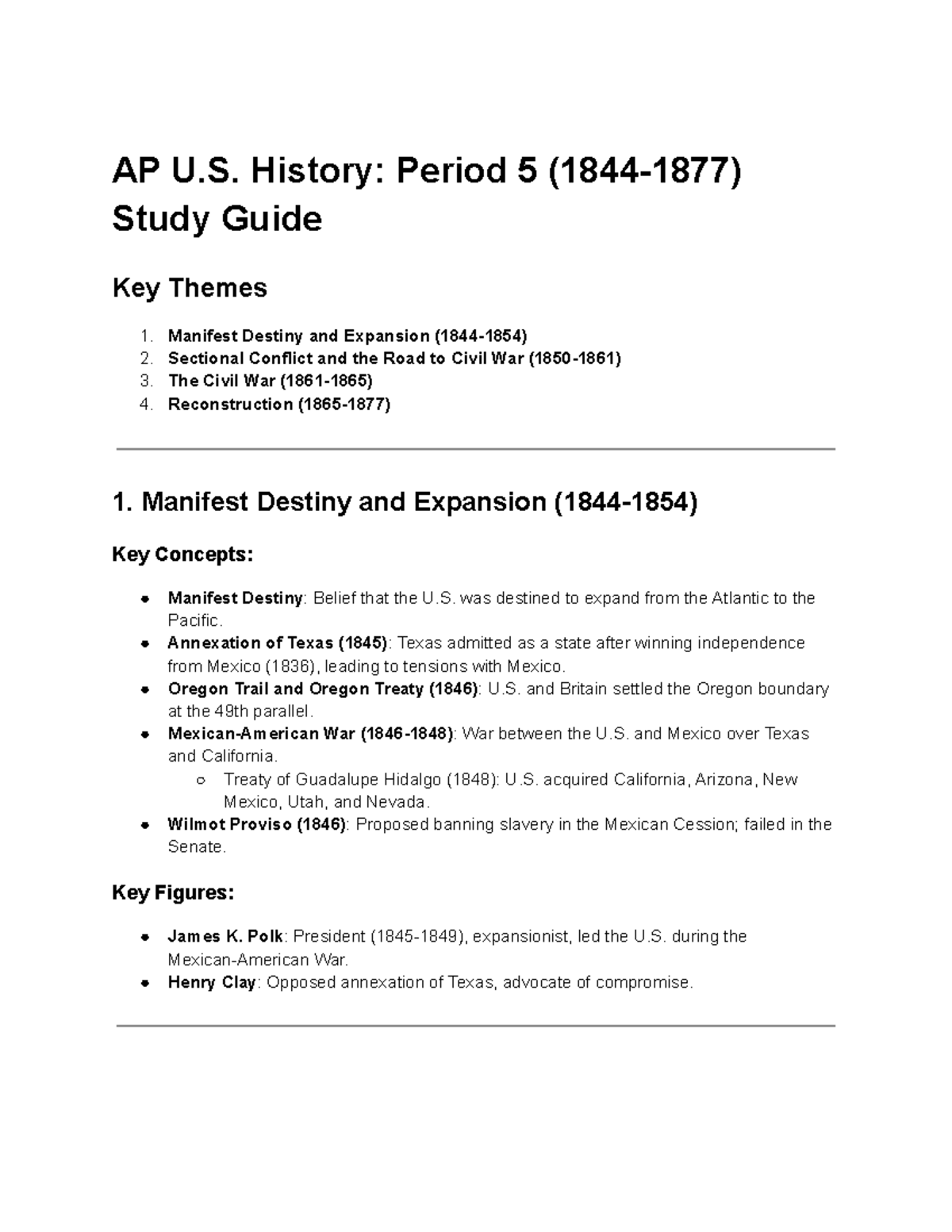 Period 5 Study Guide - AP U. History: Period 5 (1844-1877) Study Guide ...