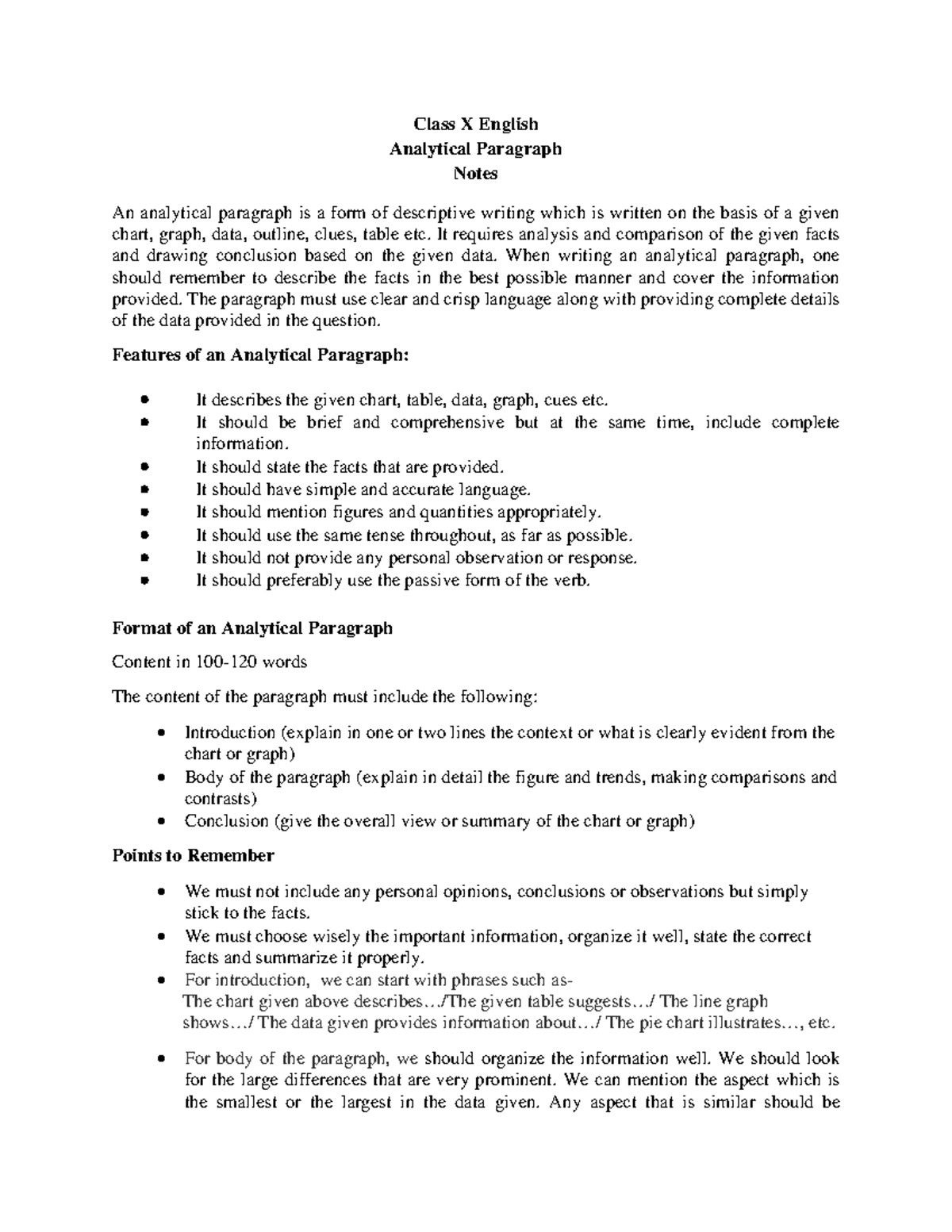 Class X English - Analytical Paragraph Writing Guidelines & Tips - Studocu