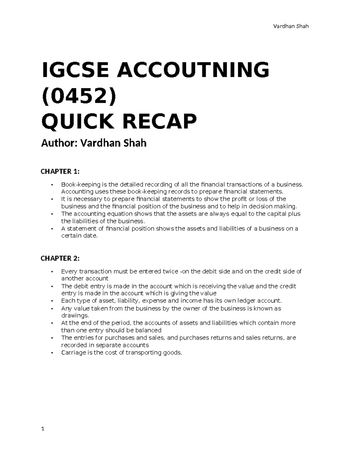 IGCSE Accounting (0452): Comprehensive Revision Notes & Quick Recap ...