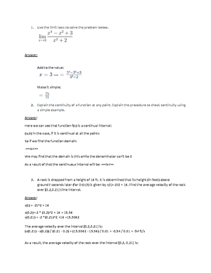 [Solved] Question 1a evaluate the limit using limit laws show the limit - Calculus (MATH 1211 ...
