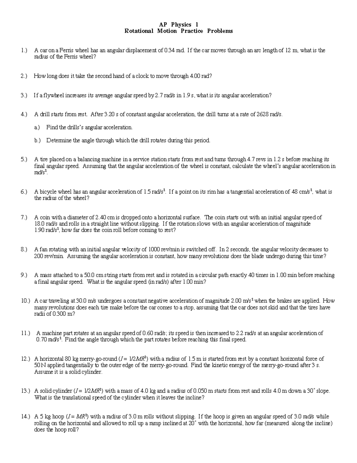 AP Physics 1: Rotational Motion Practice Problems and Solutions - Studocu