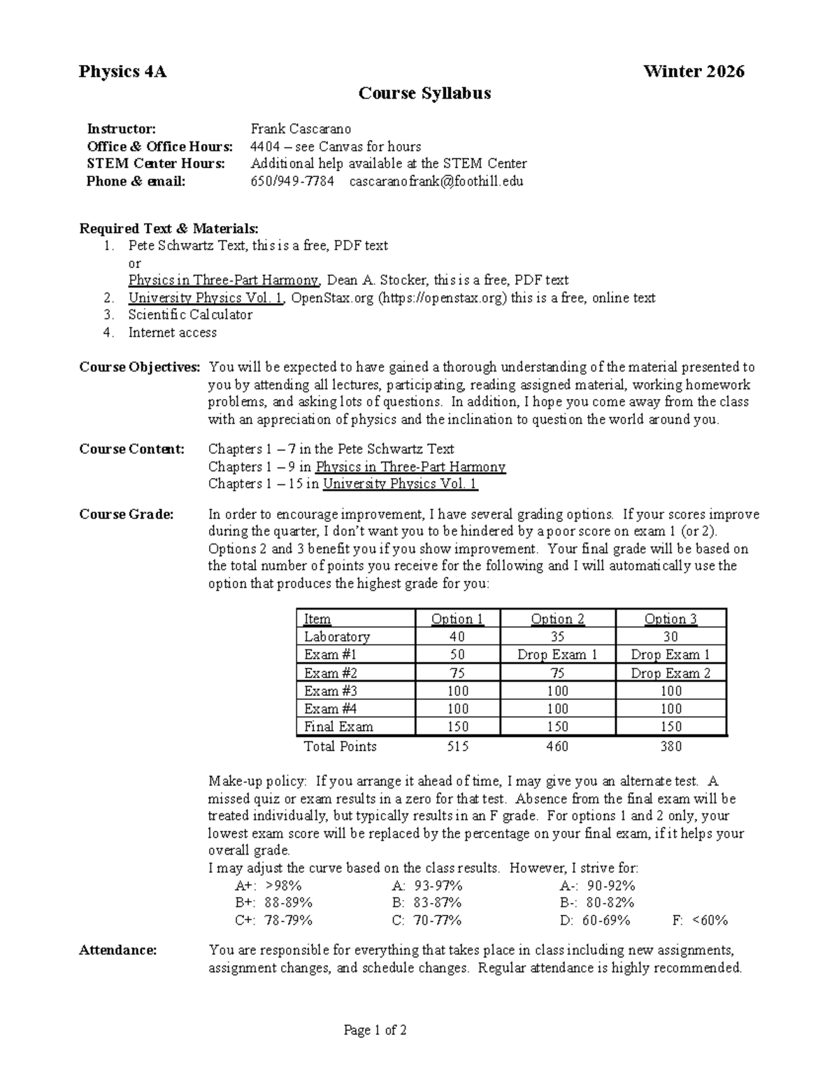 Physics 4A Winter 2026 Course Syllabus and Grading Policy - Studocu