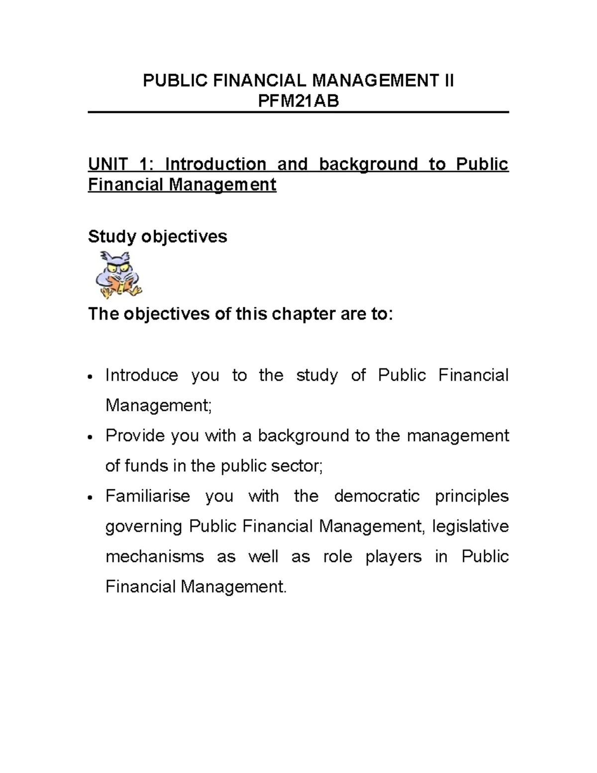 Unit 1 - Background and introduction to public financial management ...