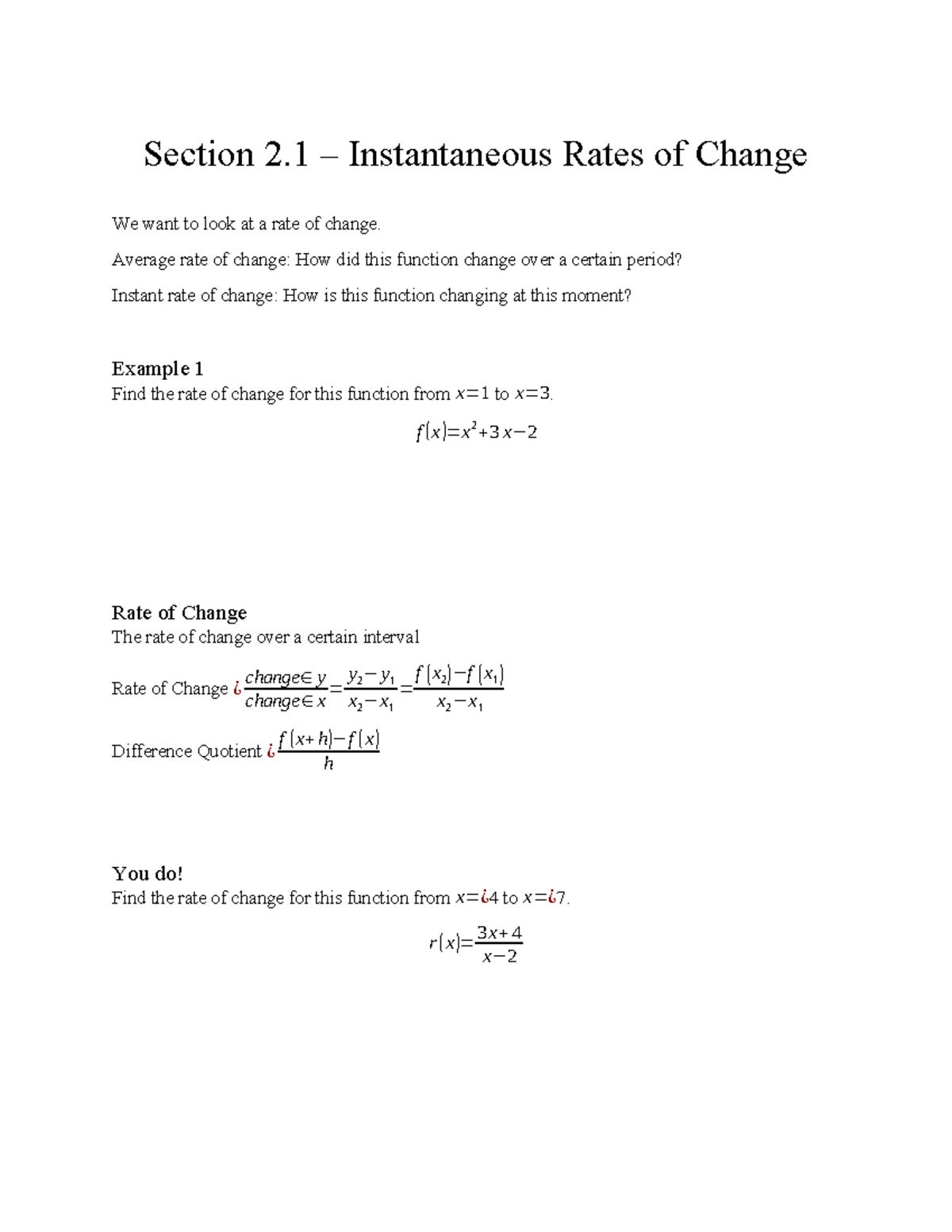 Understanding Instantaneous & Average Rates of Change in Calculus (MATH ...