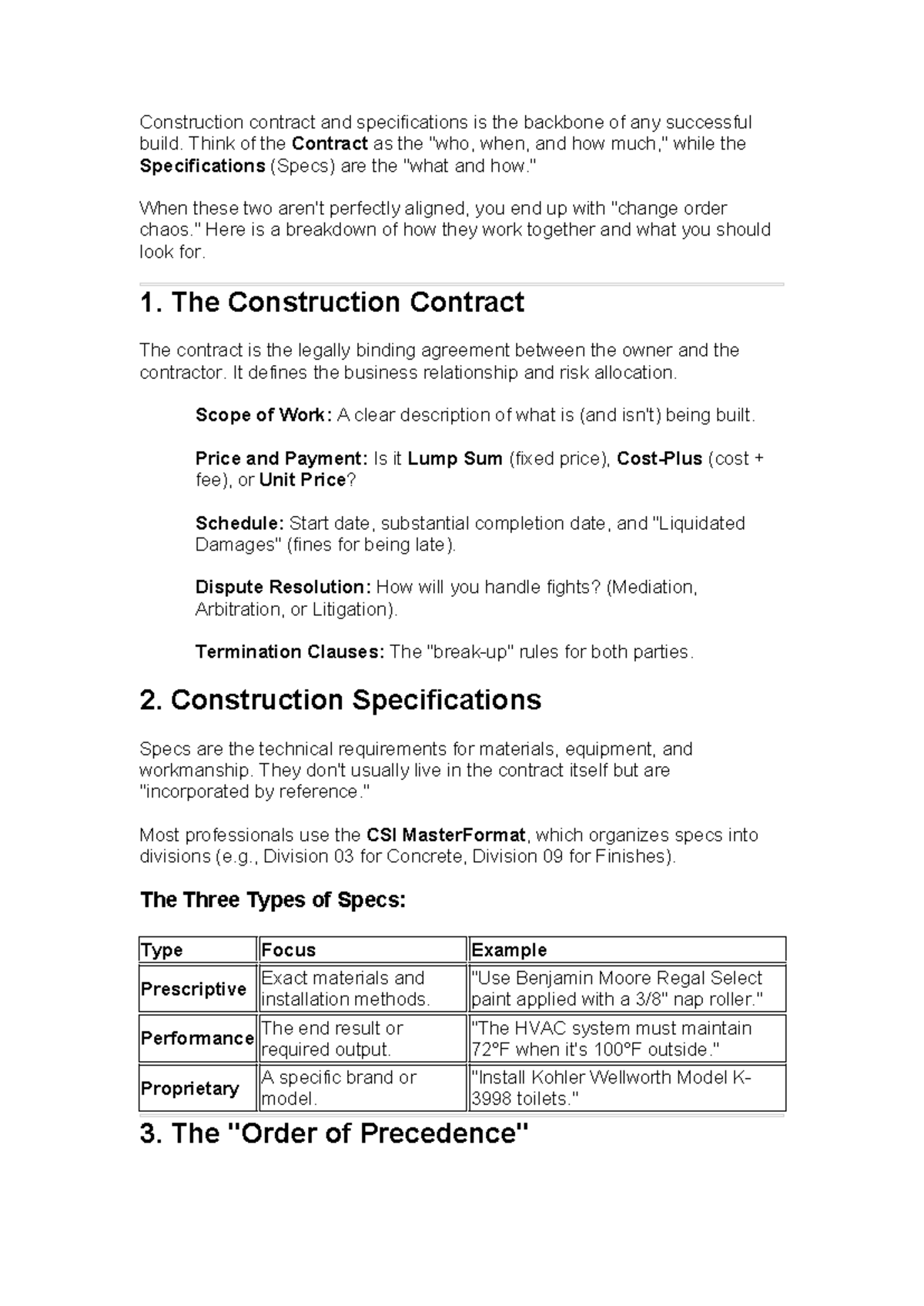 Const & Specs: Understanding Construction Contracts & Their Role - Studocu