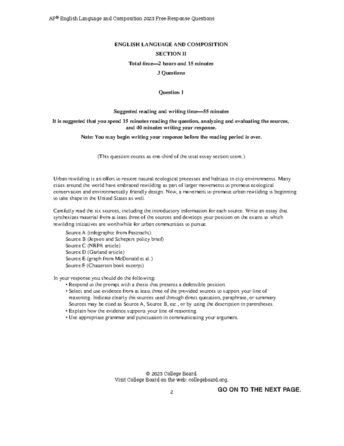 APEL DBQ 2023 Urban Rewilding: Benefits and Challenges in Cities - Studocu