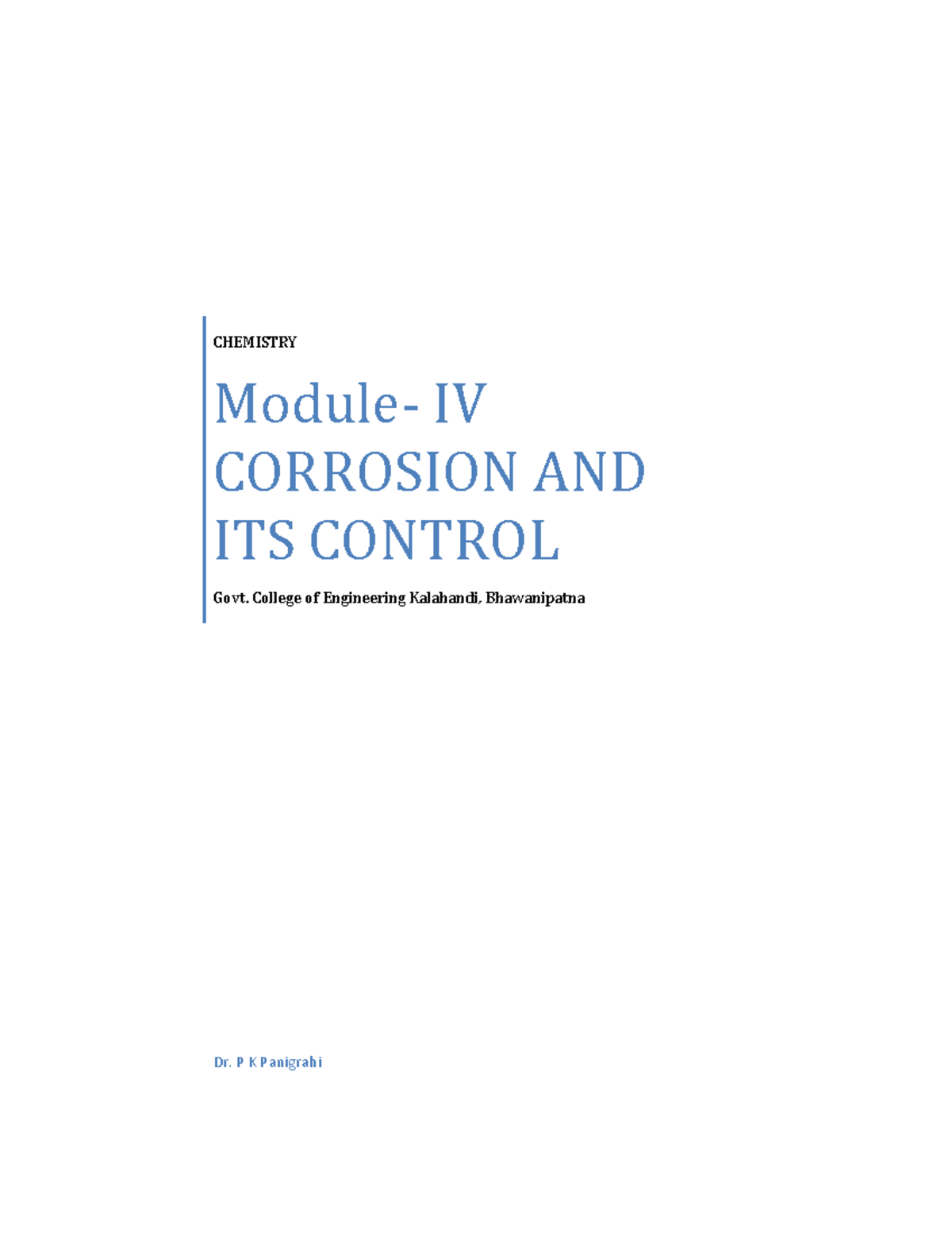 Module-IV-Corrosion its Control - CHEMISTRY Module- IV CORROSION AND ...