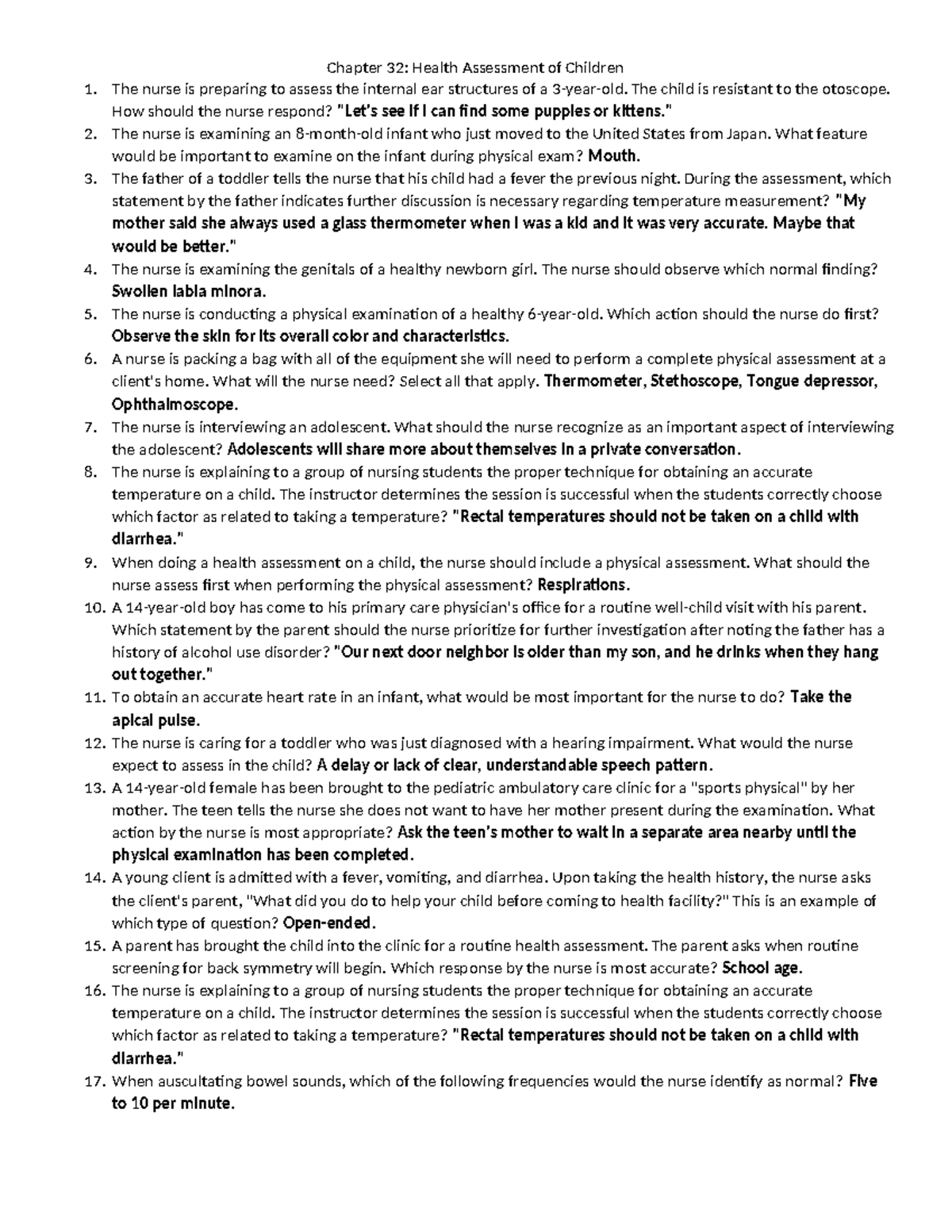 Chapter 32 Final Exam Study Guide: Health Assessment of Children - Studocu