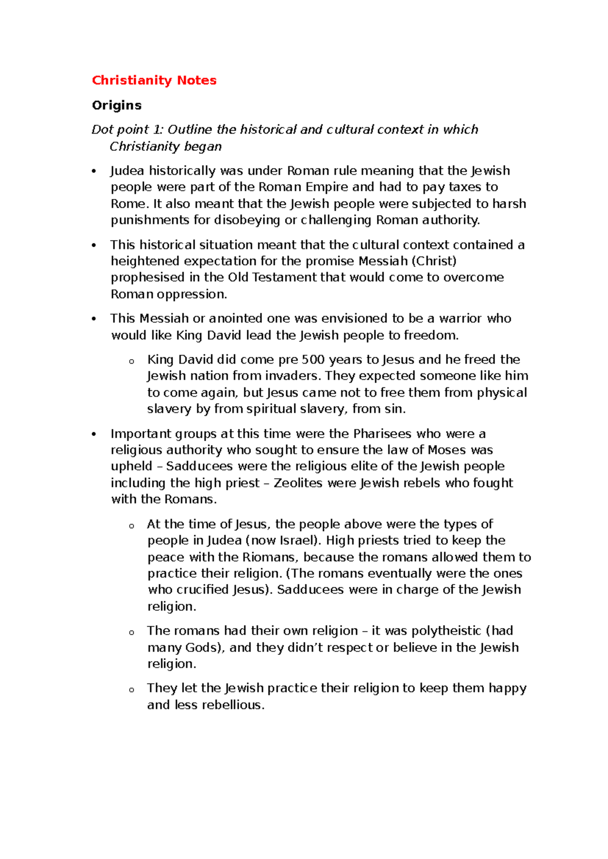 Christianity Notes: Historical Context and Life of Jesus - Studocu