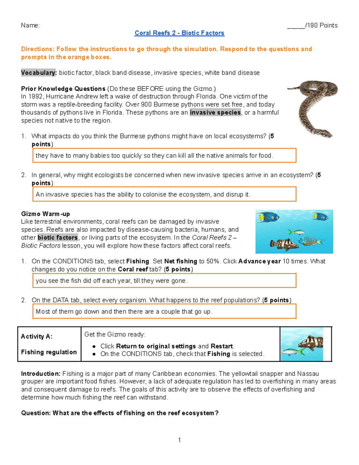 Coral Reefs 2 - Biotic Factors Gizmo Exploration Guide - Studocu