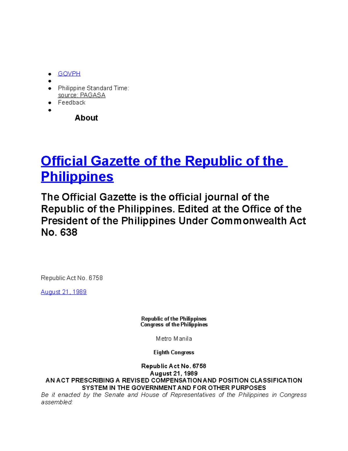 Salary Schedule 1993 Interim Update: Republic Act No. 6758 Overview ...