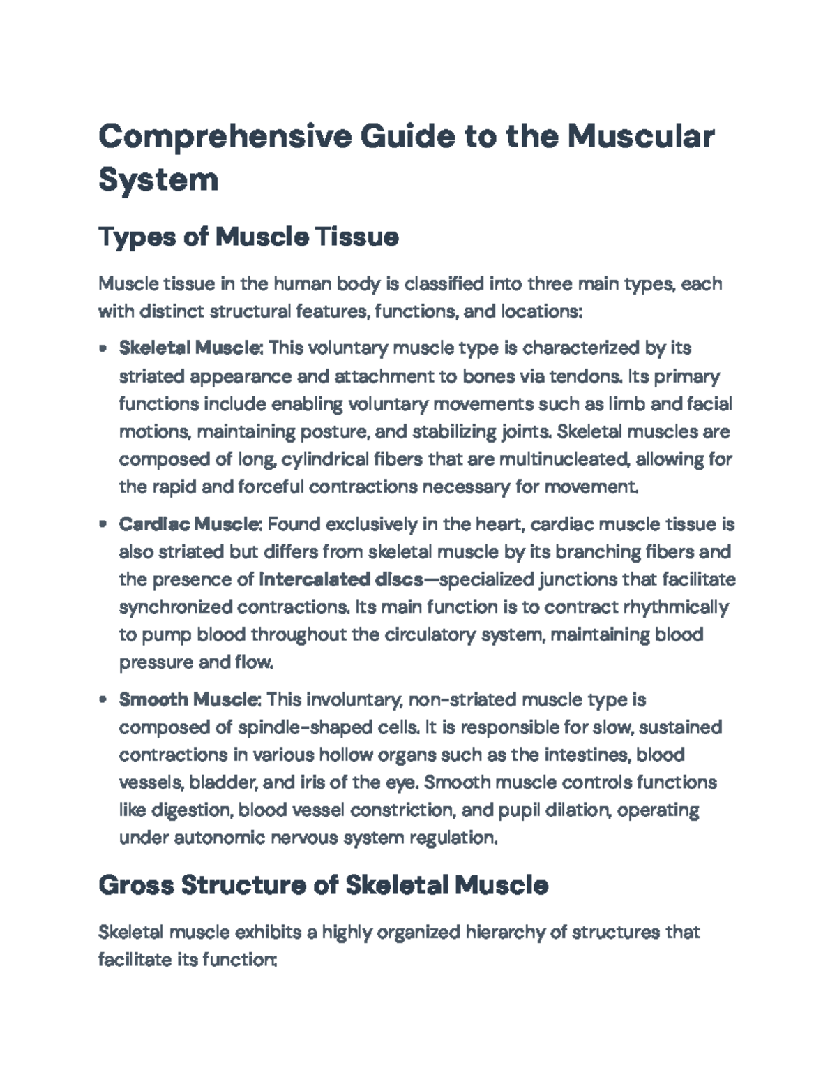 Comprehensive Overview of Skeletal Muscle Anatomy and Function (BIO 101 ...
