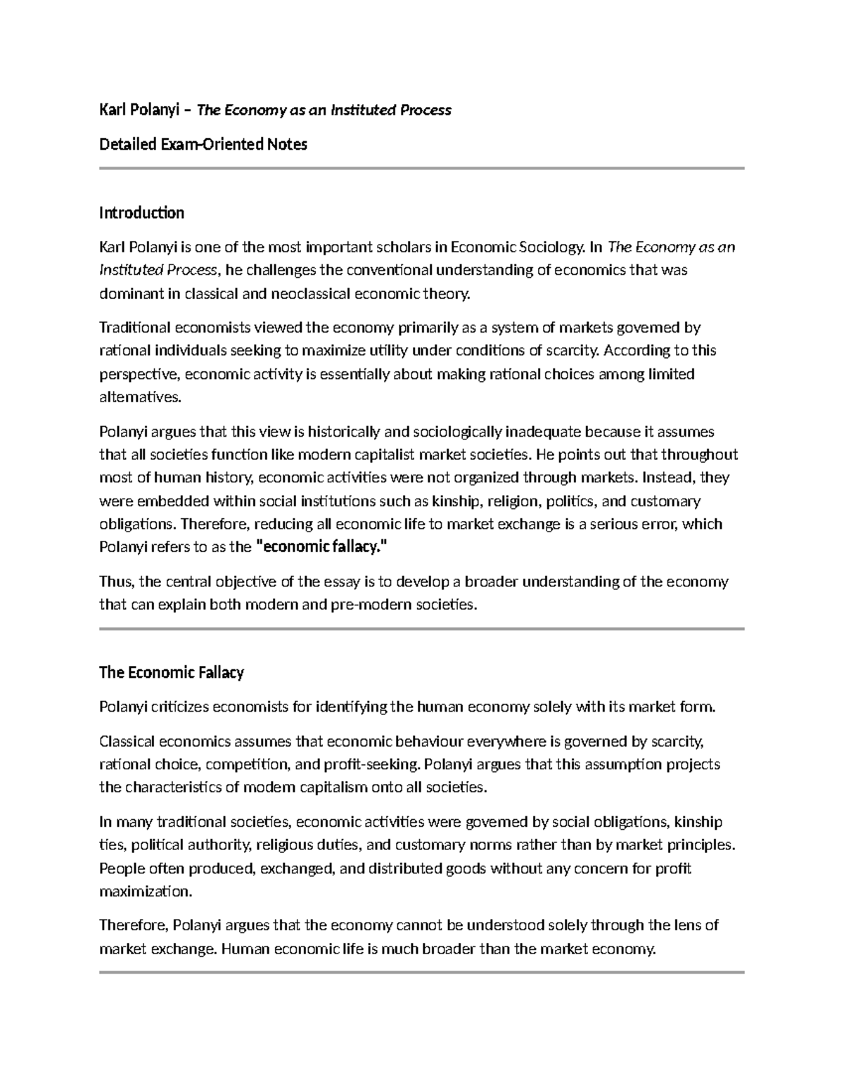 Karl Polanyi - The Economy as an Instituted Process Notes - Studocu