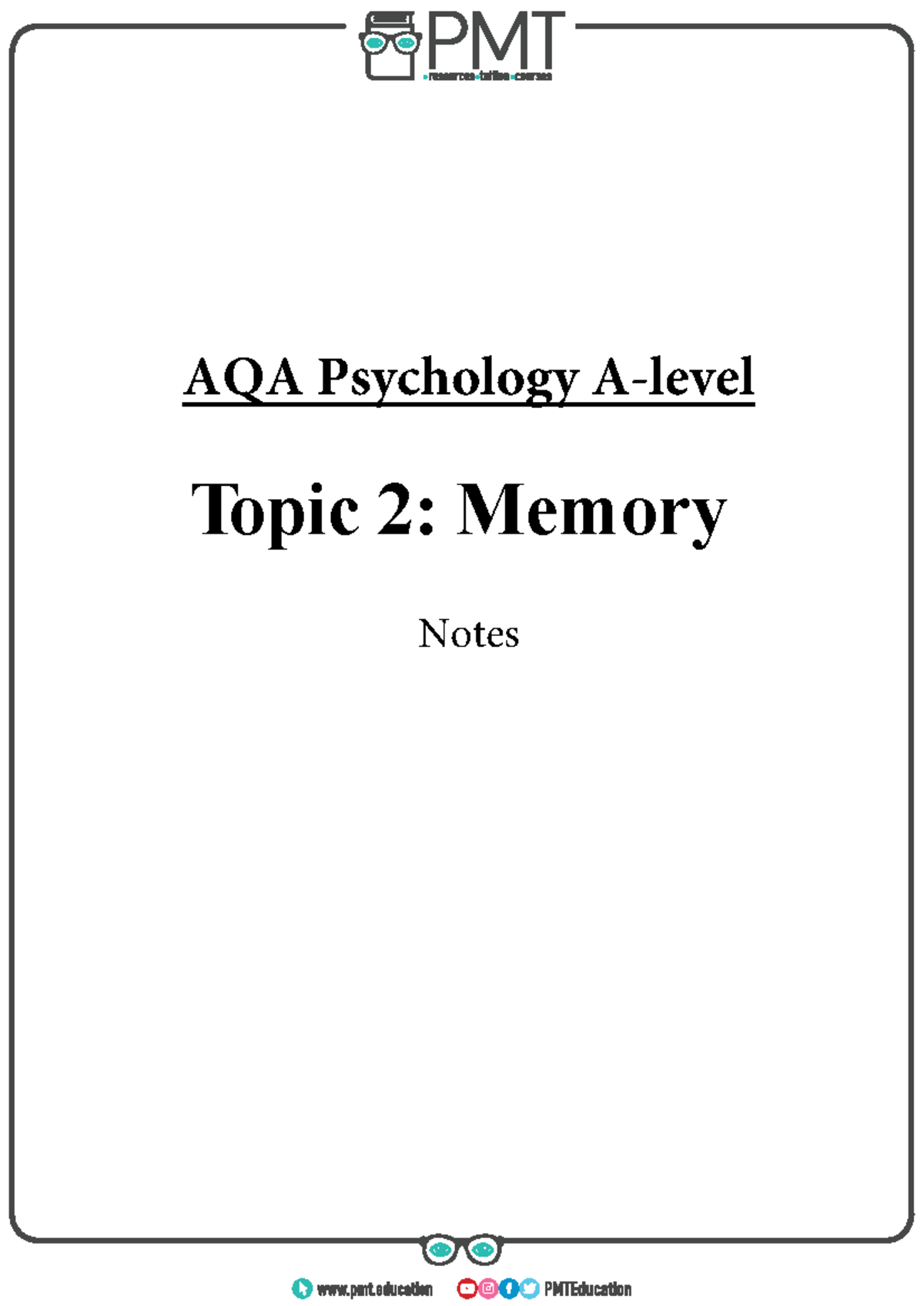 AQA Psychology A-Level Memory Notes: Key Concepts & Research Insights ...