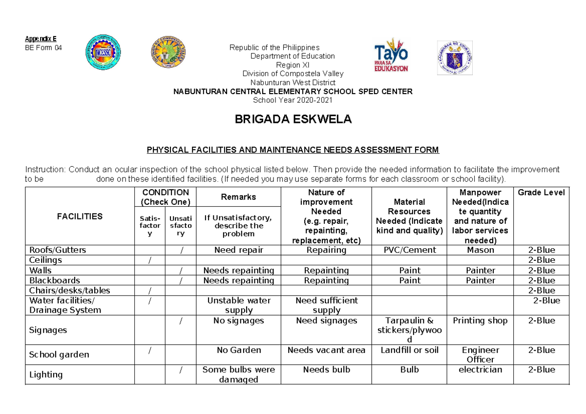 Appendix E - materials - Appendix E BE Form 04 Republic of the Philippines Department of ...