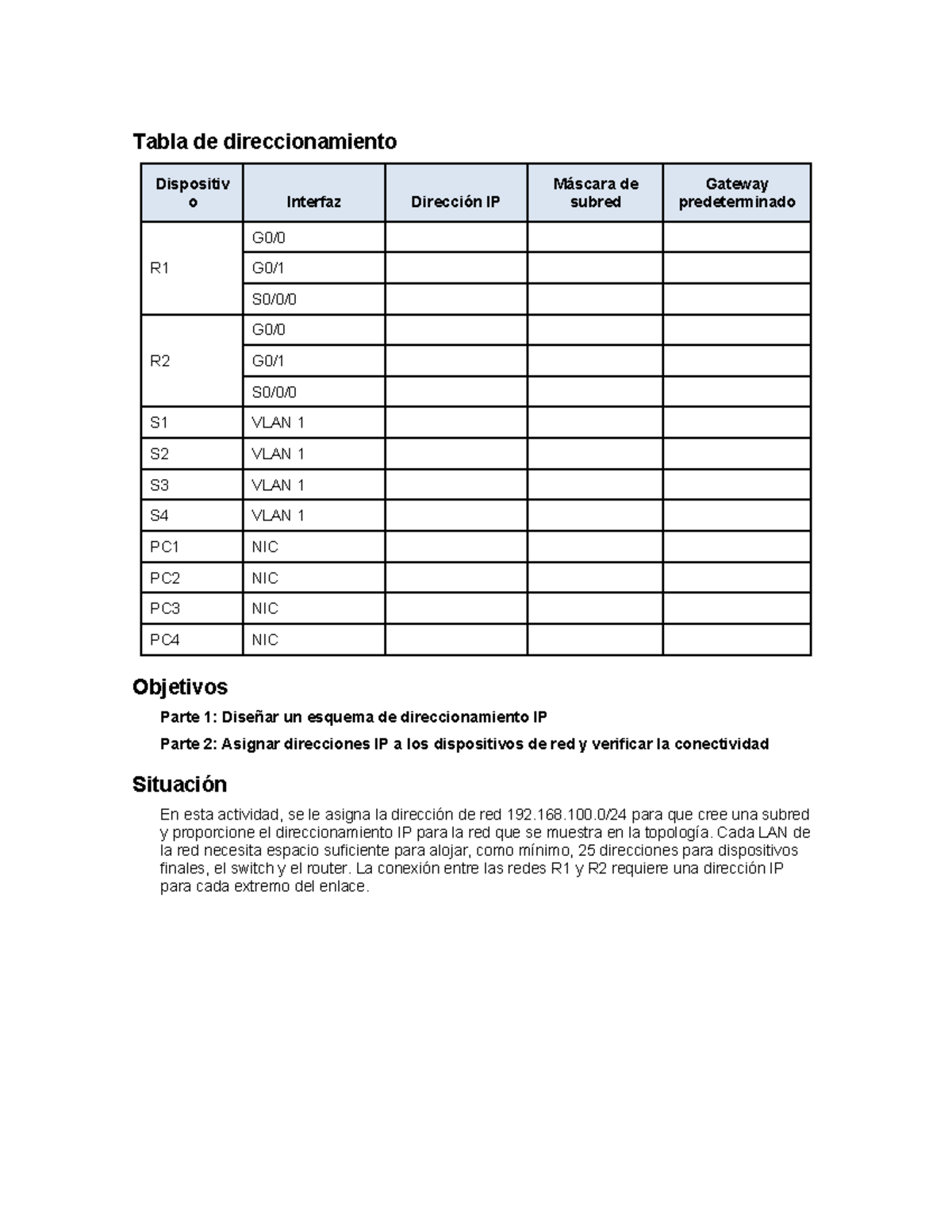 Tabla de Direccionamiento IP - Actividad de Diseño de Subredes - Studocu