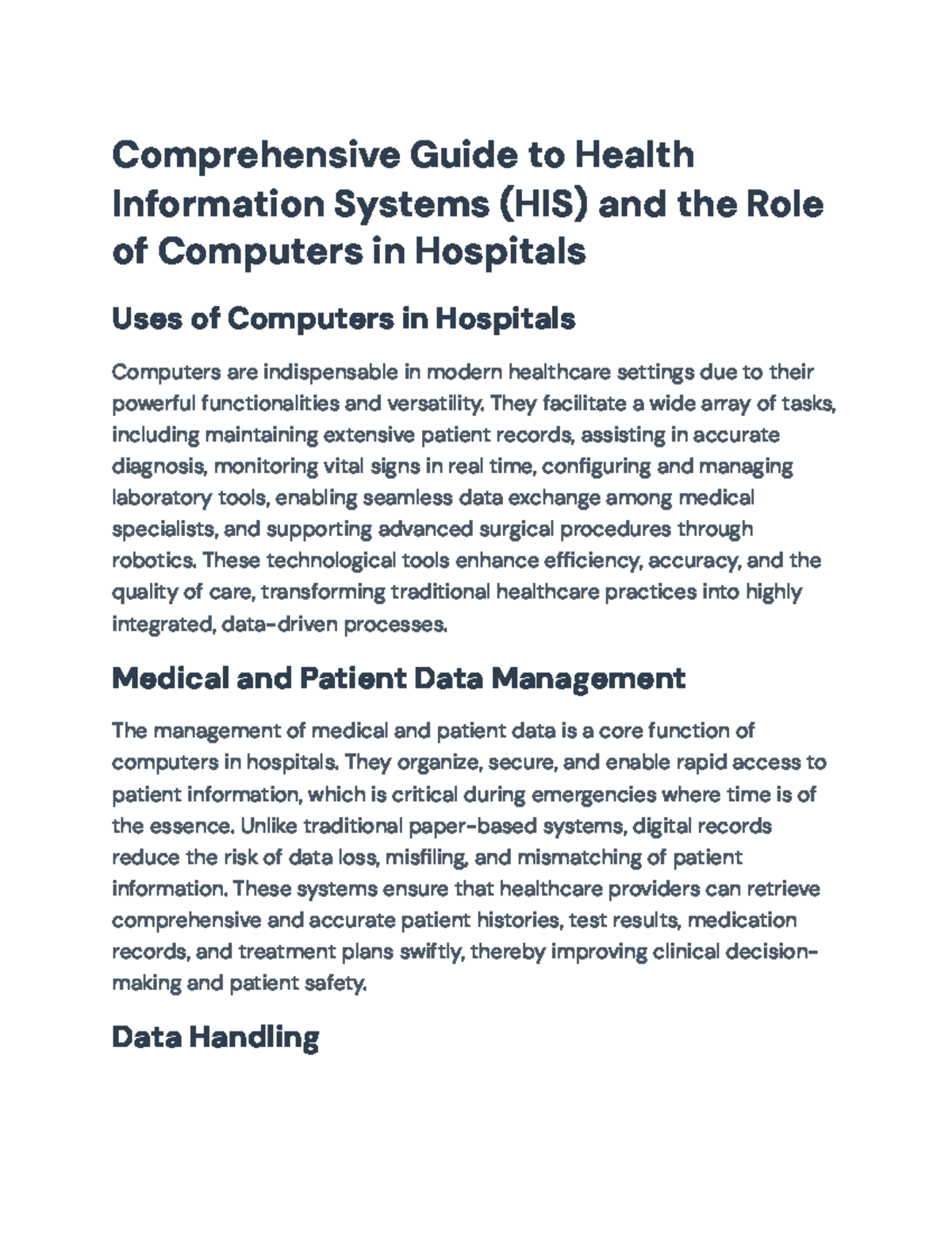 Comprehensive Overview of Health Information Systems (HIS) in ...