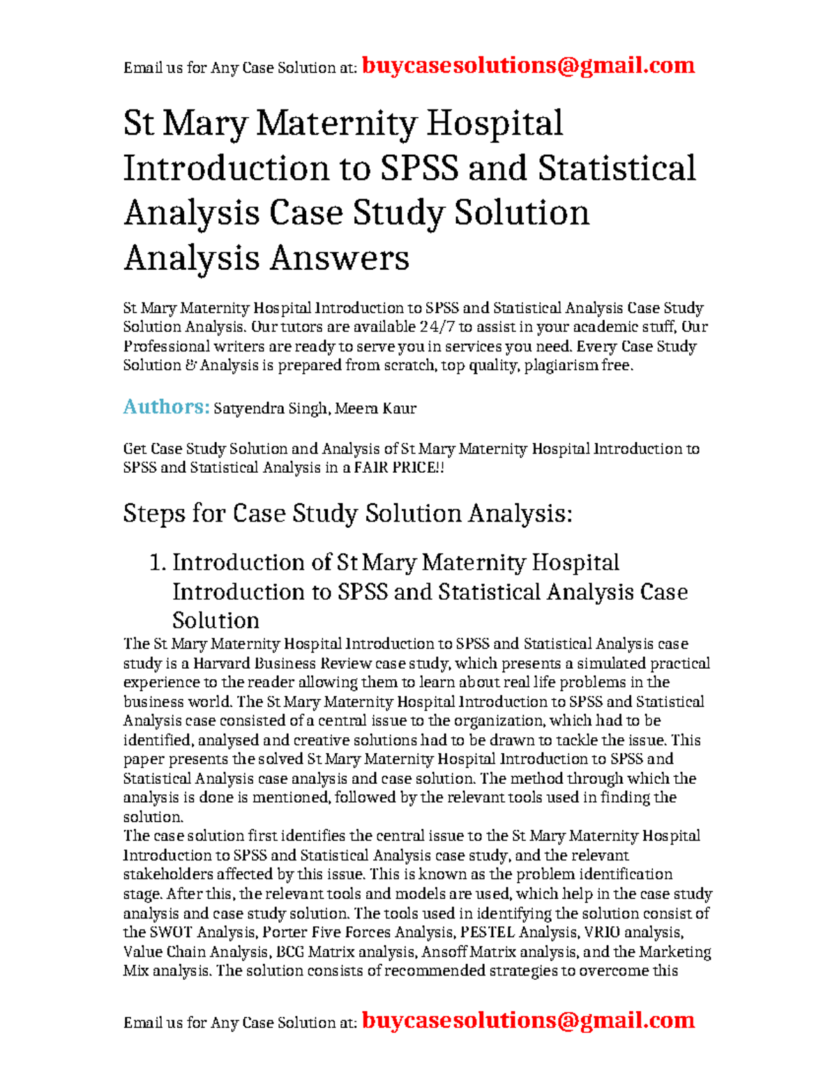 St Mary Maternity Hospital SPSS & Stats Analysis Case Study Solution ...