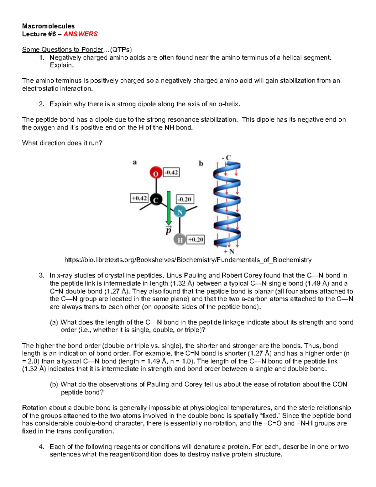 204-26 Lecture #6: Macromolecules Q&A on Protein Structure and ...