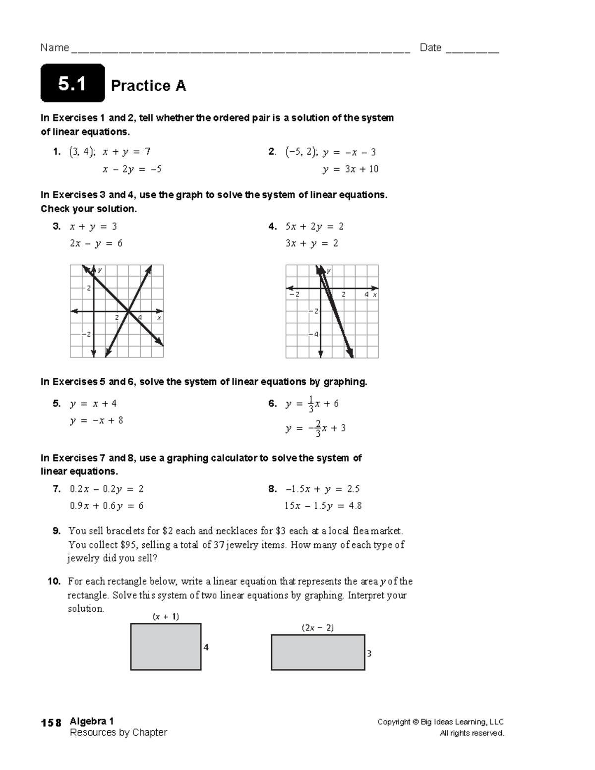 5.1 Practice (A) - Solving Systems of Linear Equations - Studocu