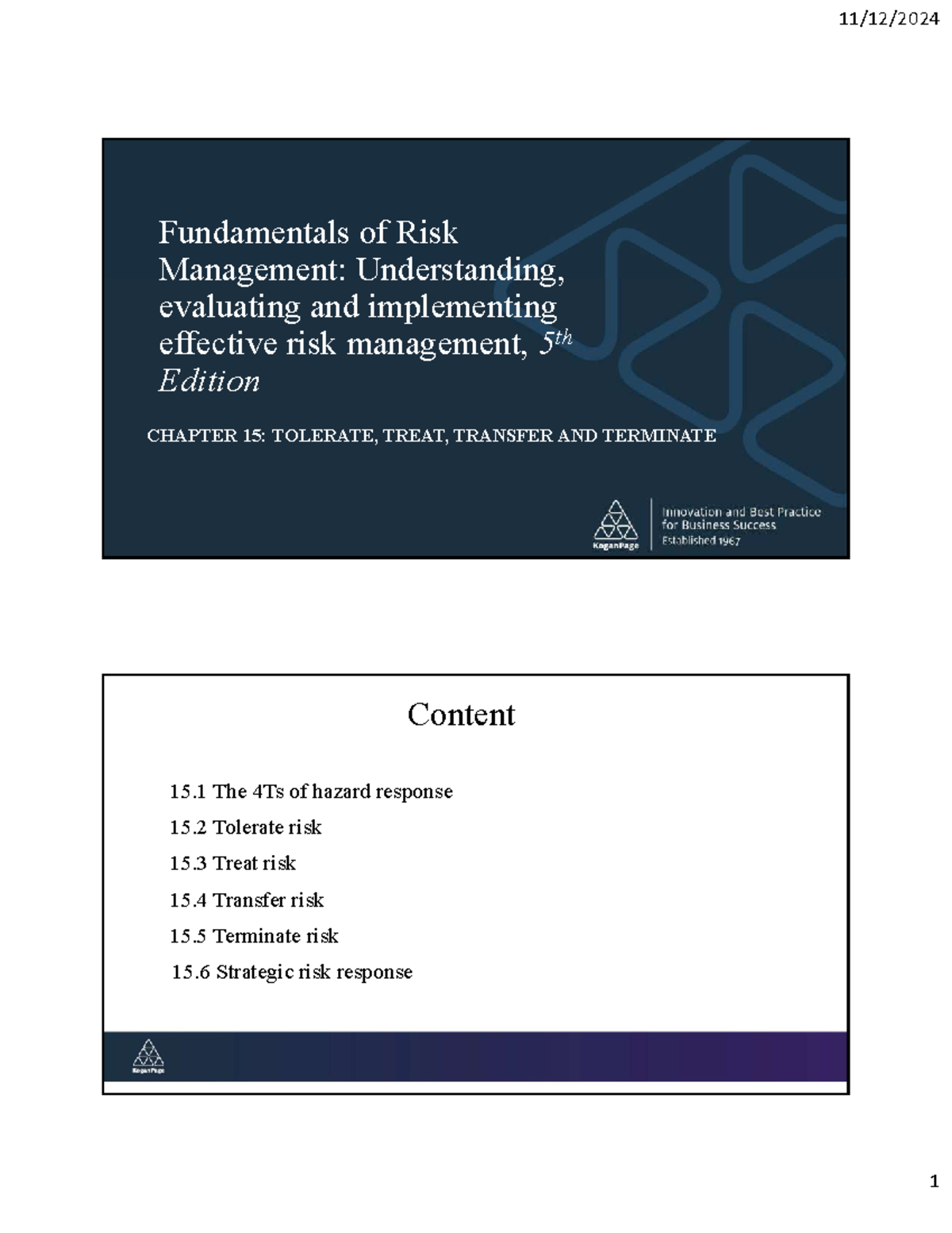 Fundamentals of Risk Management: Chapter 15 - The 4Ts of Risk Response ...