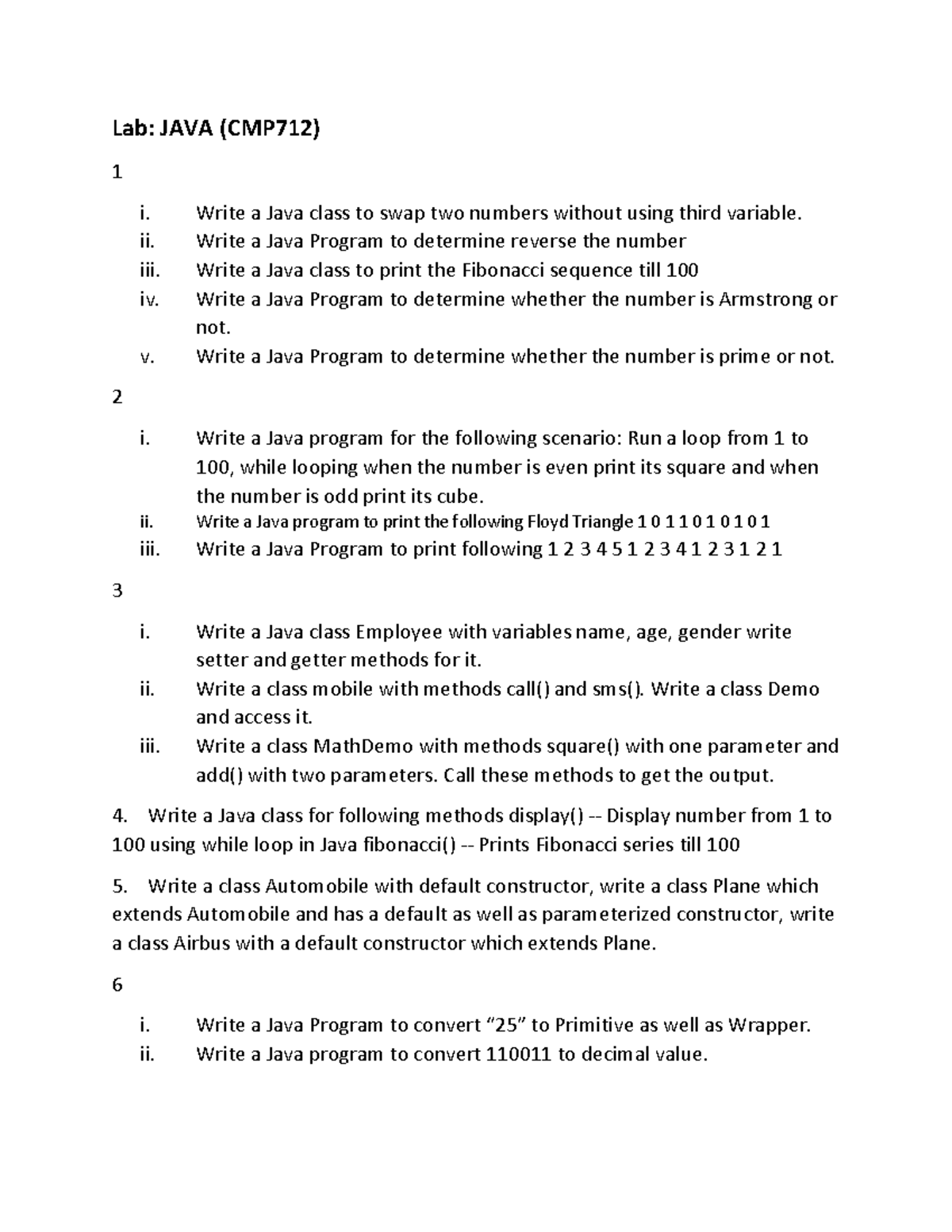 Lab: JAVA (CMP712) Practice Questions and Solutions - Studocu