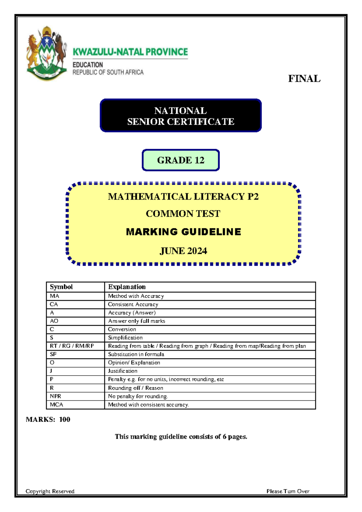 Mathematical Literacy P2 GR12 Final June 2024 Marking Memorandum - Studocu Mathematical Literacy P2 GR12 Final June 2024 Marking Memorandum - Studocu