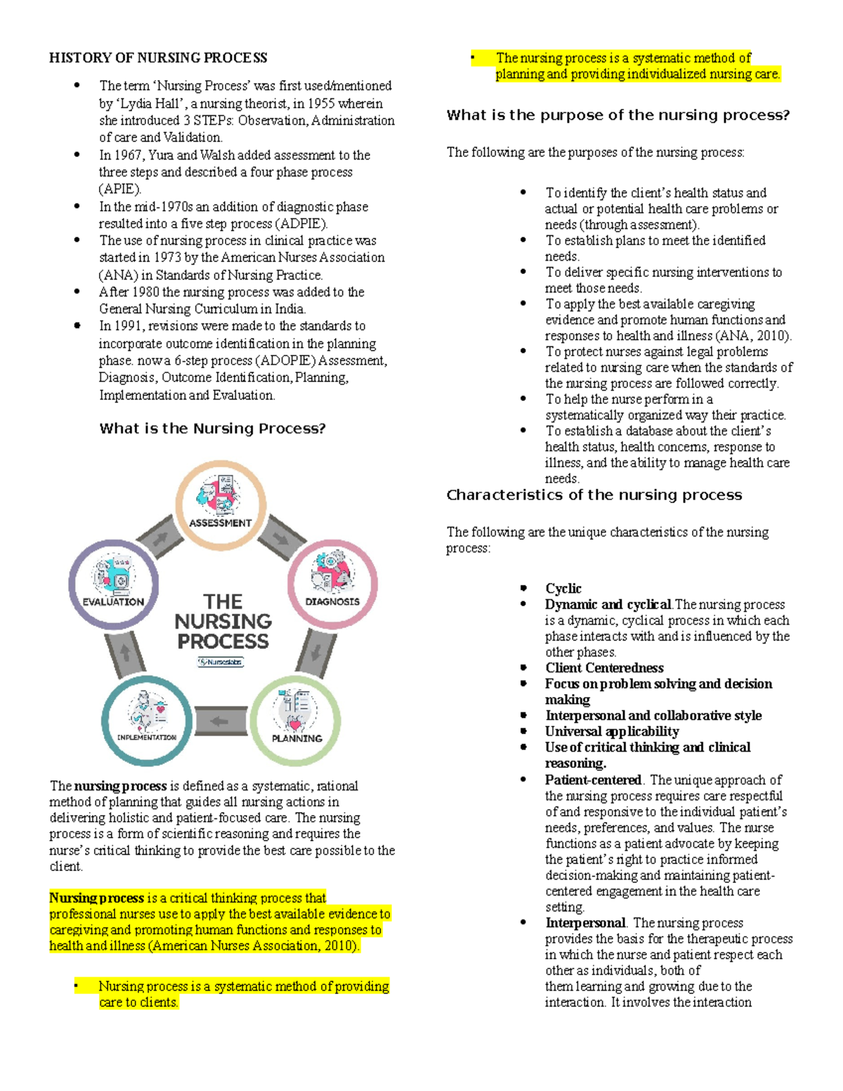 History of the Nursing Process: Evolution and Key Characteristics - Studocu