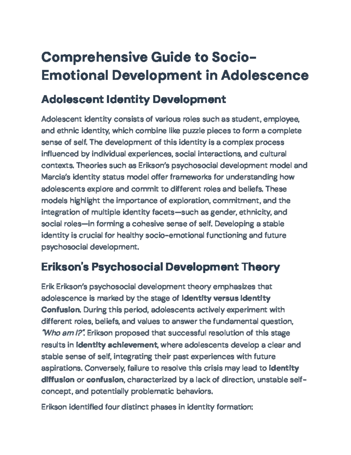 Comprehensive Guide to Adolescent Identity and Socio-Emotional ...