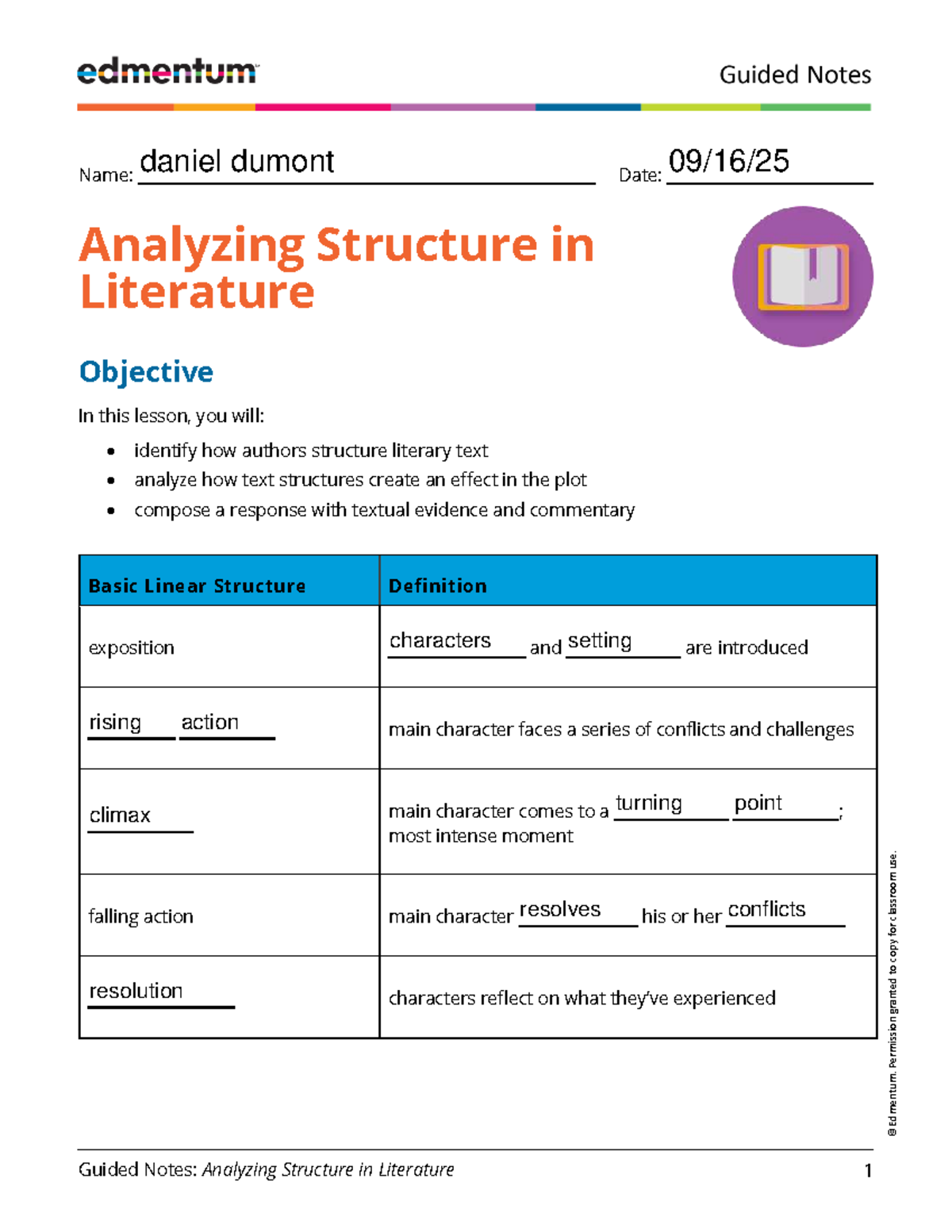 Guided Notes: Analyzing Literary Structure (ECE 438) - Studocu