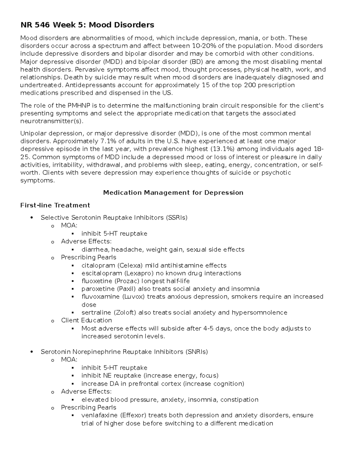 NR 546 Week 5 Mood Disorders: Insights, Treatment, & Considerations ...