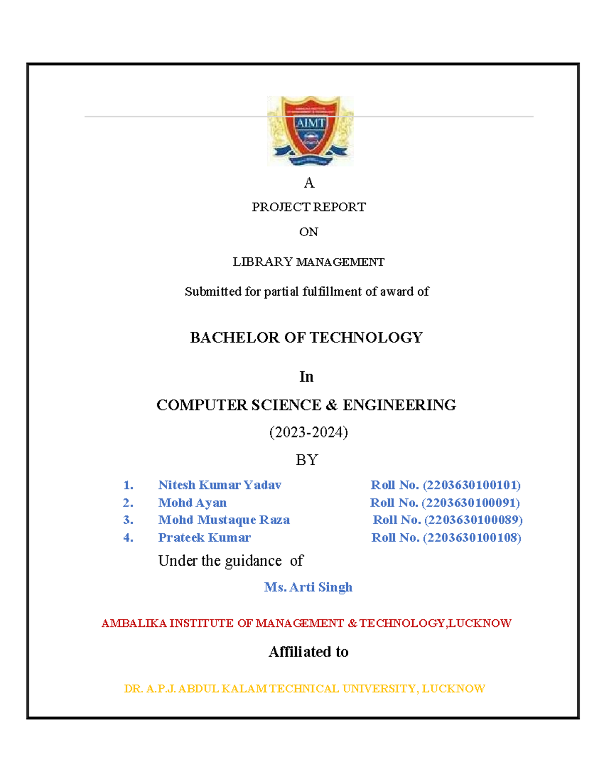 CSE Project Report: Integrated Library Management System for B.Tech ...