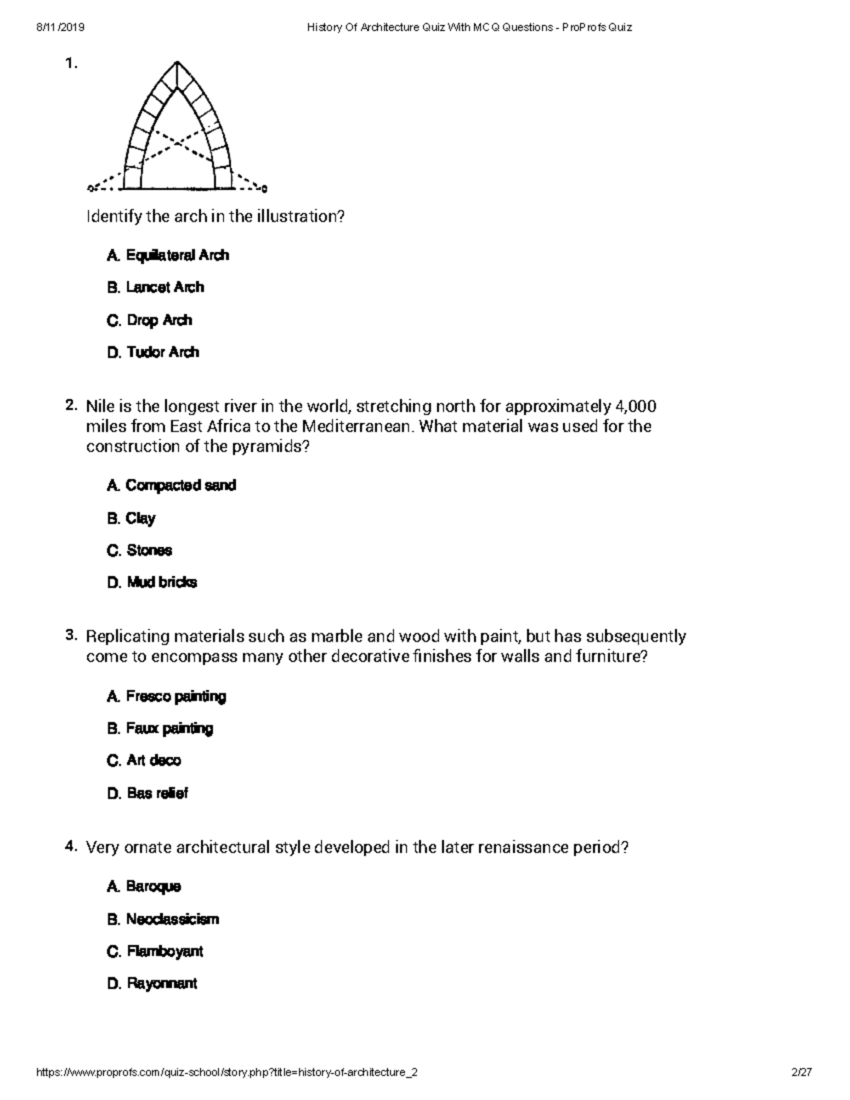 History of Architecture Quiz (HA101) - MCQs and Discussion Points - Studocu
