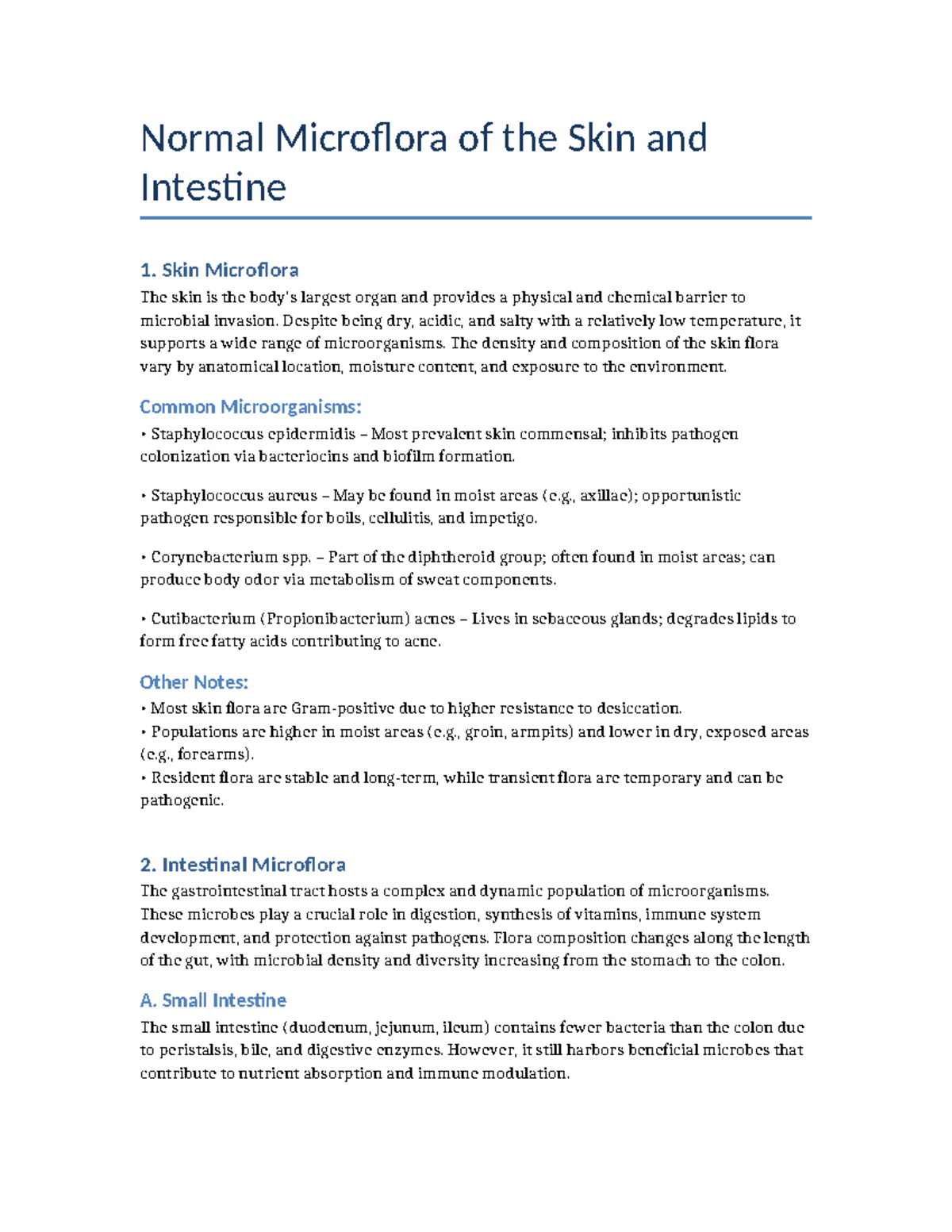 Normal Microflora of Skin & Intestine: Key Insights and Functions - Studocu