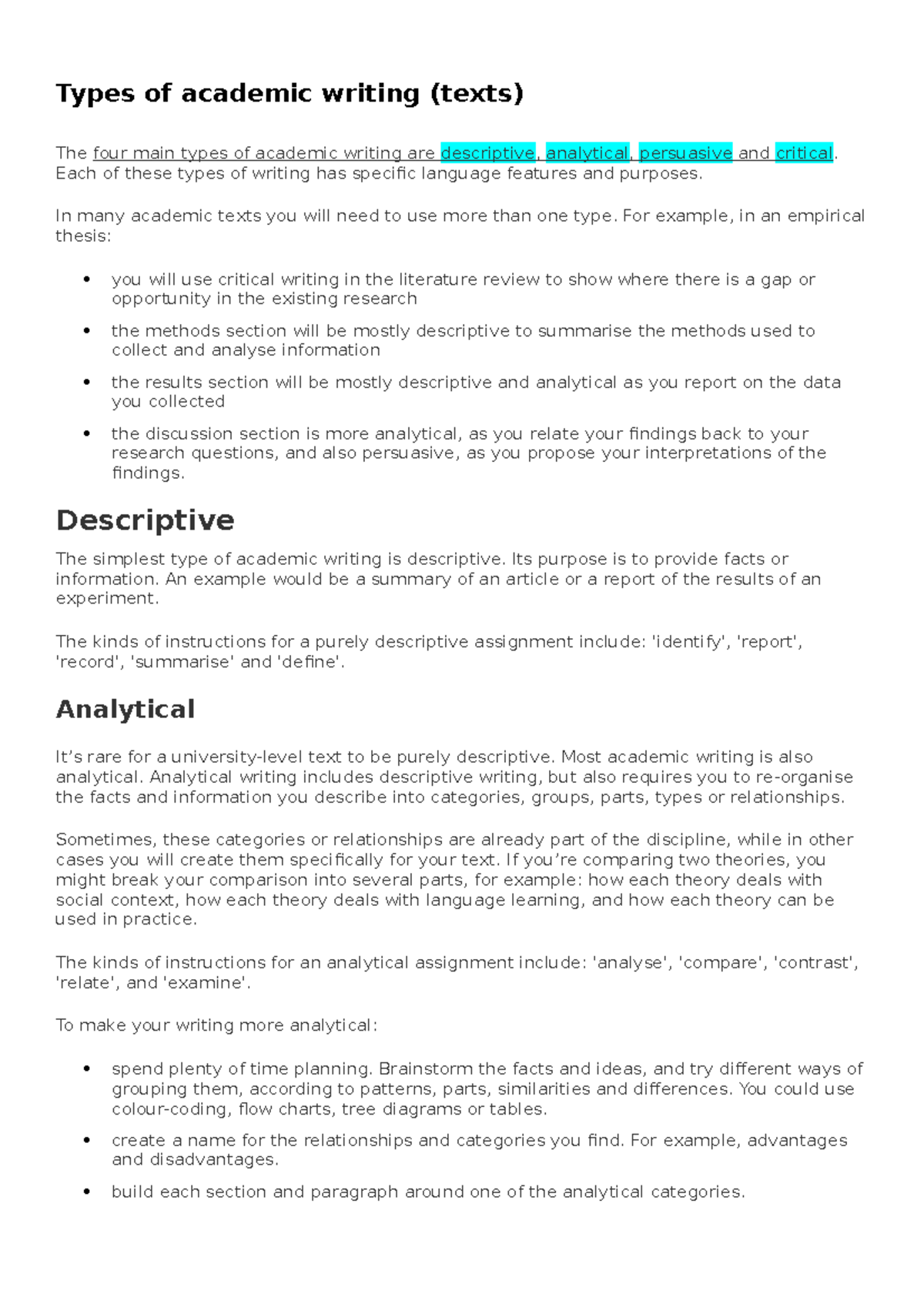 Types of academic writing - Each of these types of writing has specific ...