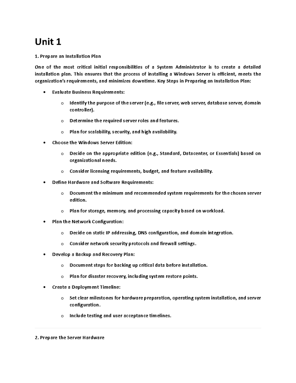 Unit 1-2-3 INT249: Installation & Configuration of Windows Server - Studocu