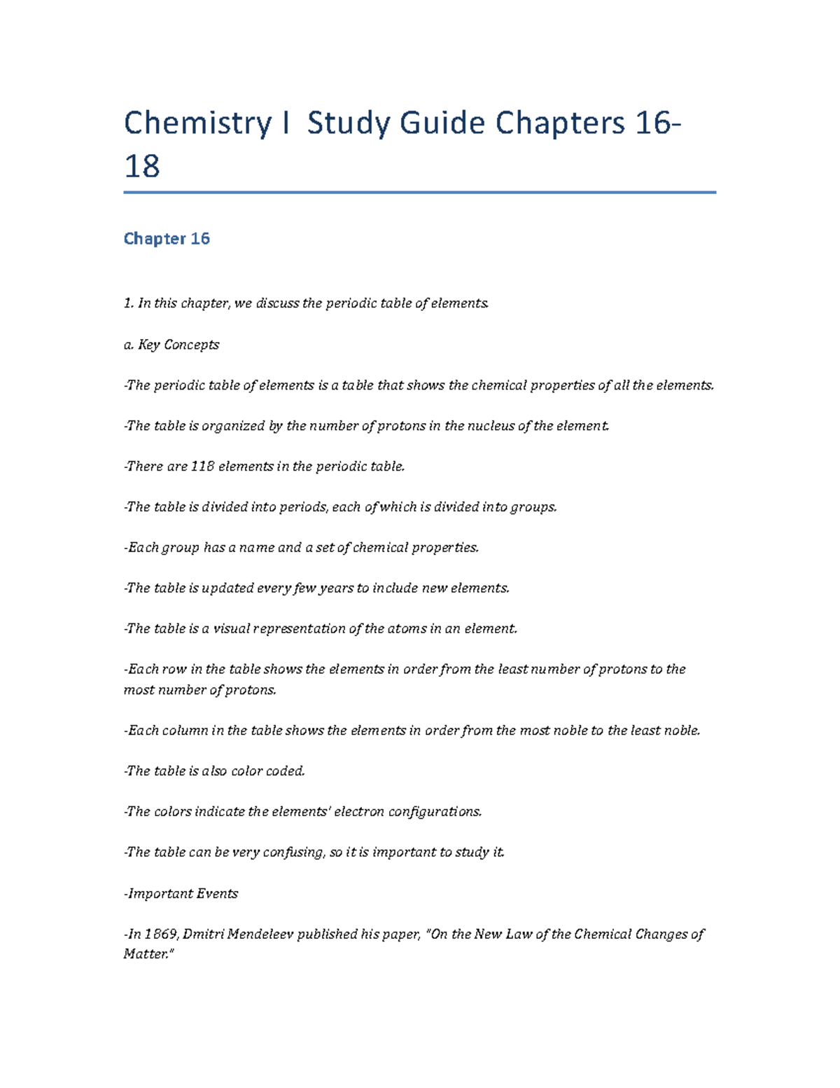 Chemistry I Study Guide: Key Concepts from Chapters 16-18 - Studocu