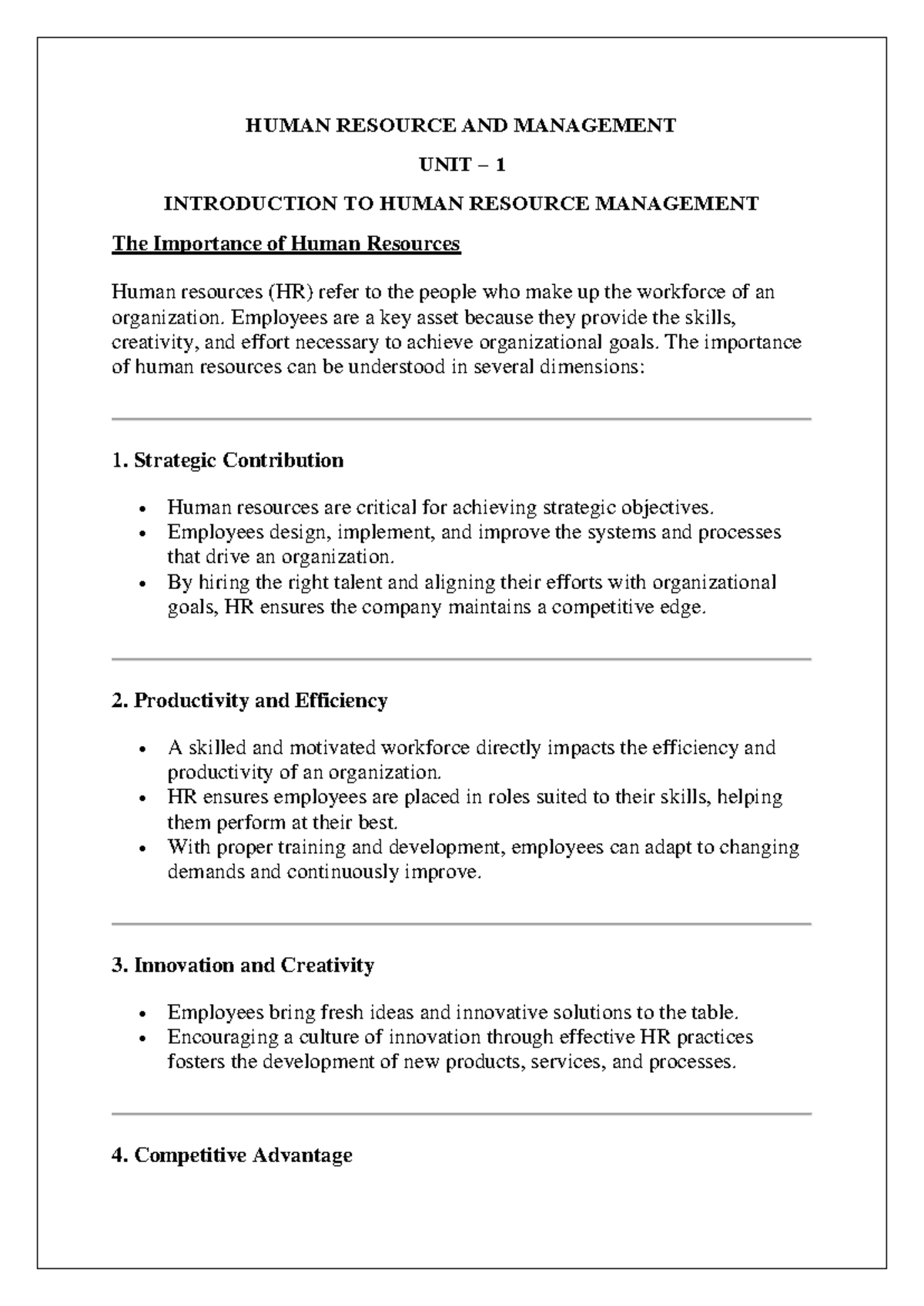 Human Resource AND Management - HUMAN RESOURCE AND MANAGEMENT UNIT – 1 ...