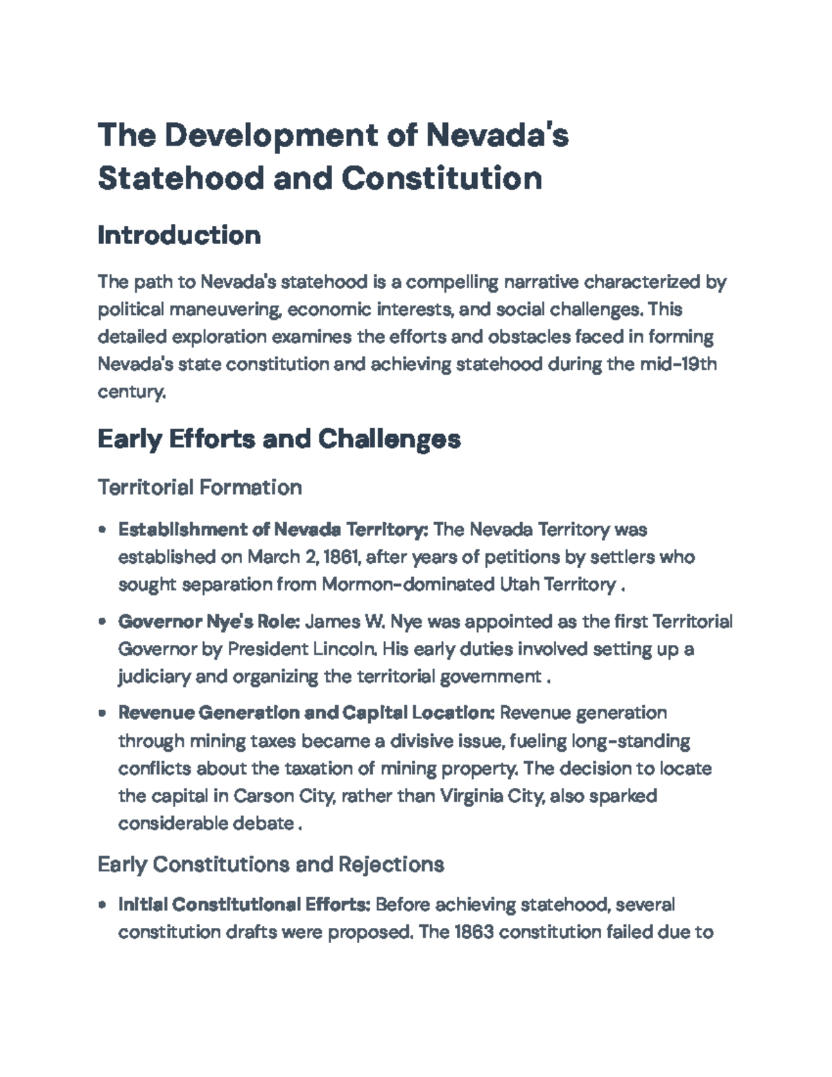 The Road to Statehood: Nevada's Constitution Journey (HIS 101) - The ...