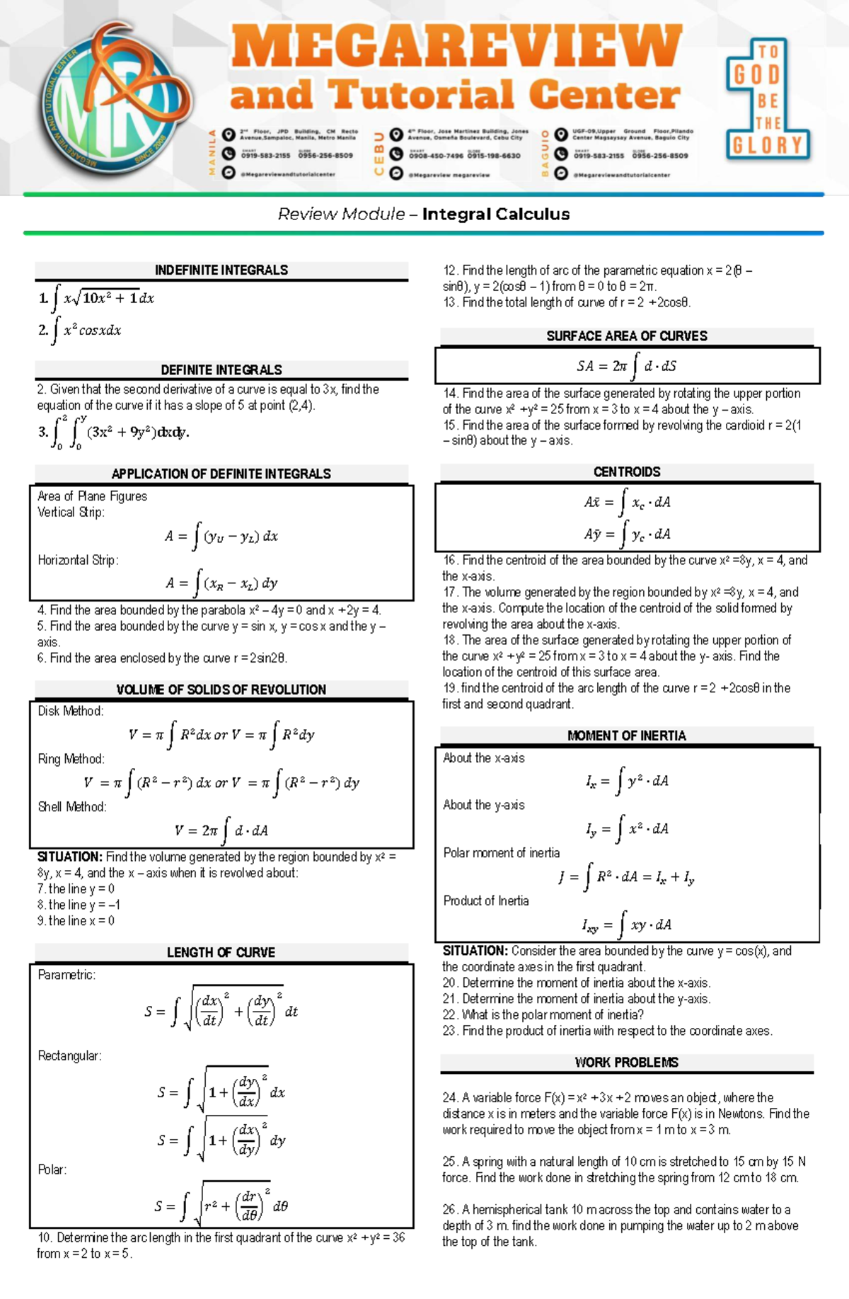 Review Module 06: Integral Calculus - Lengths, Areas, and Volumes - Studocu
